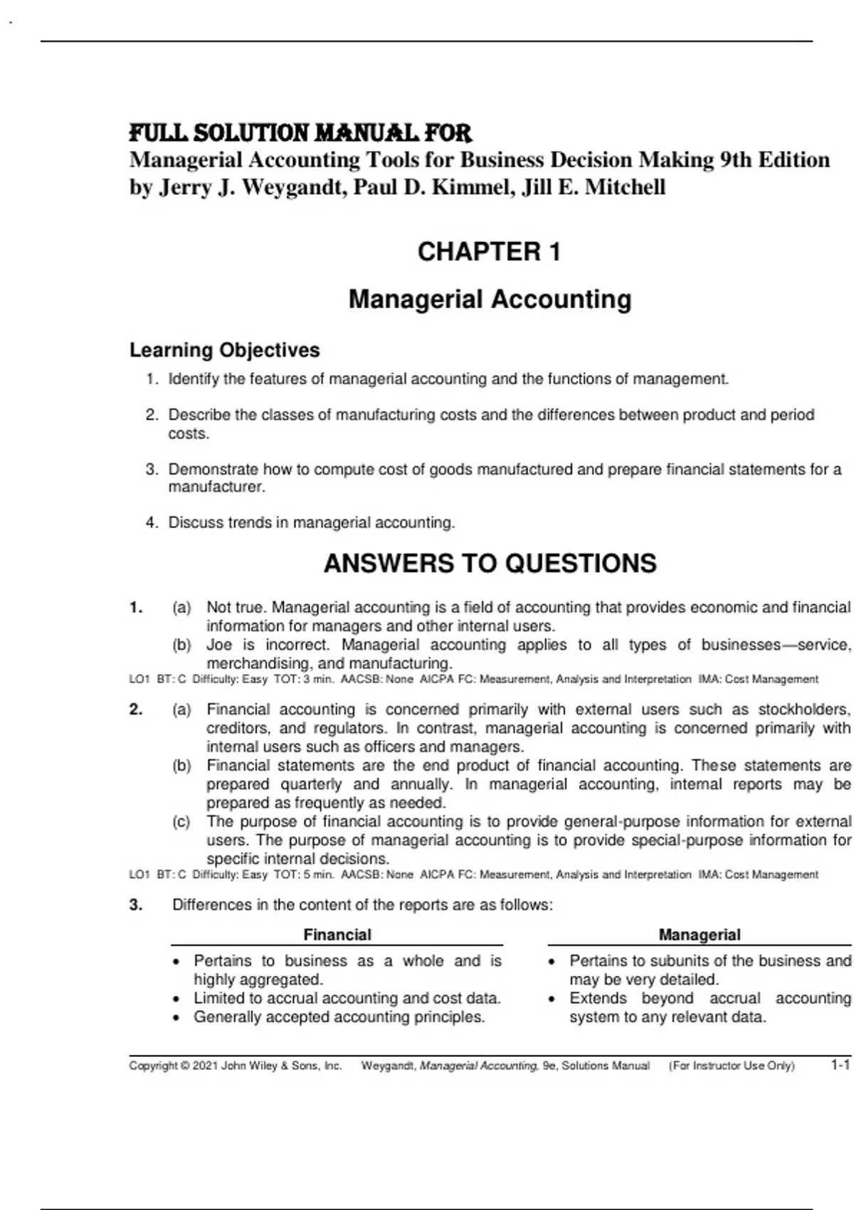 Solution Manual For Managerial Accounting Tools for Business Decision ...