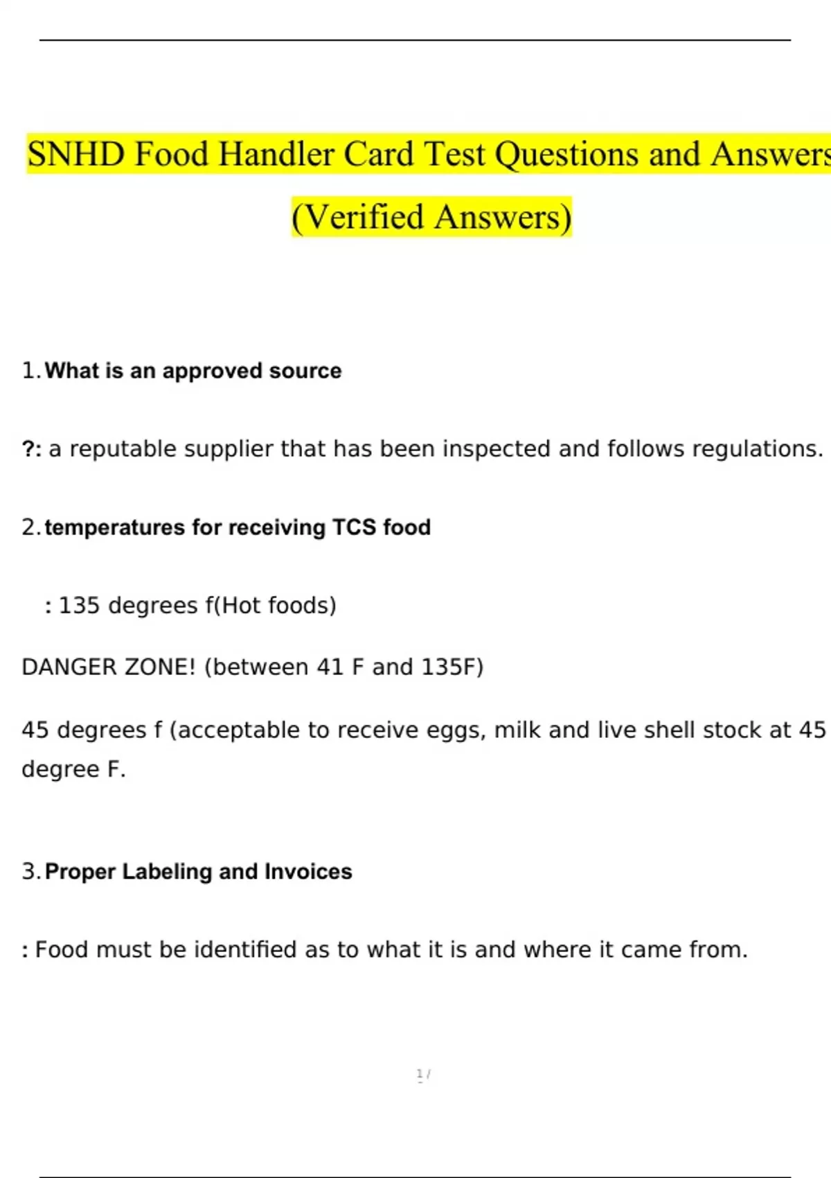 SNHD Food Handler Card Test Questions and Answers (2024 / 2025 ...