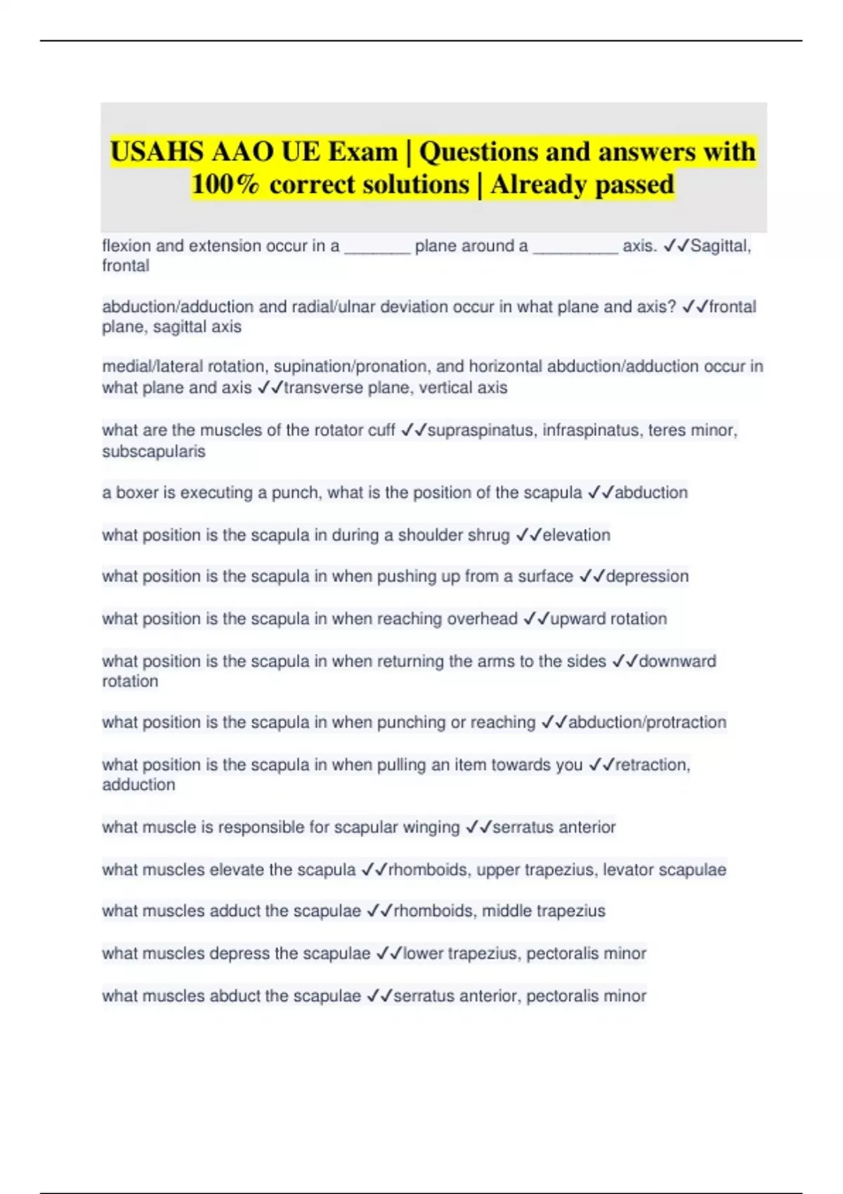 USAHS AAO UE Exam | Questions and answers with 100% correct solutions ...