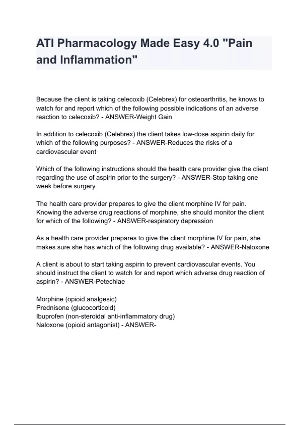 ATI Pharmacology Made Easy 4.0 "Pain and Inflammation" with complete ...