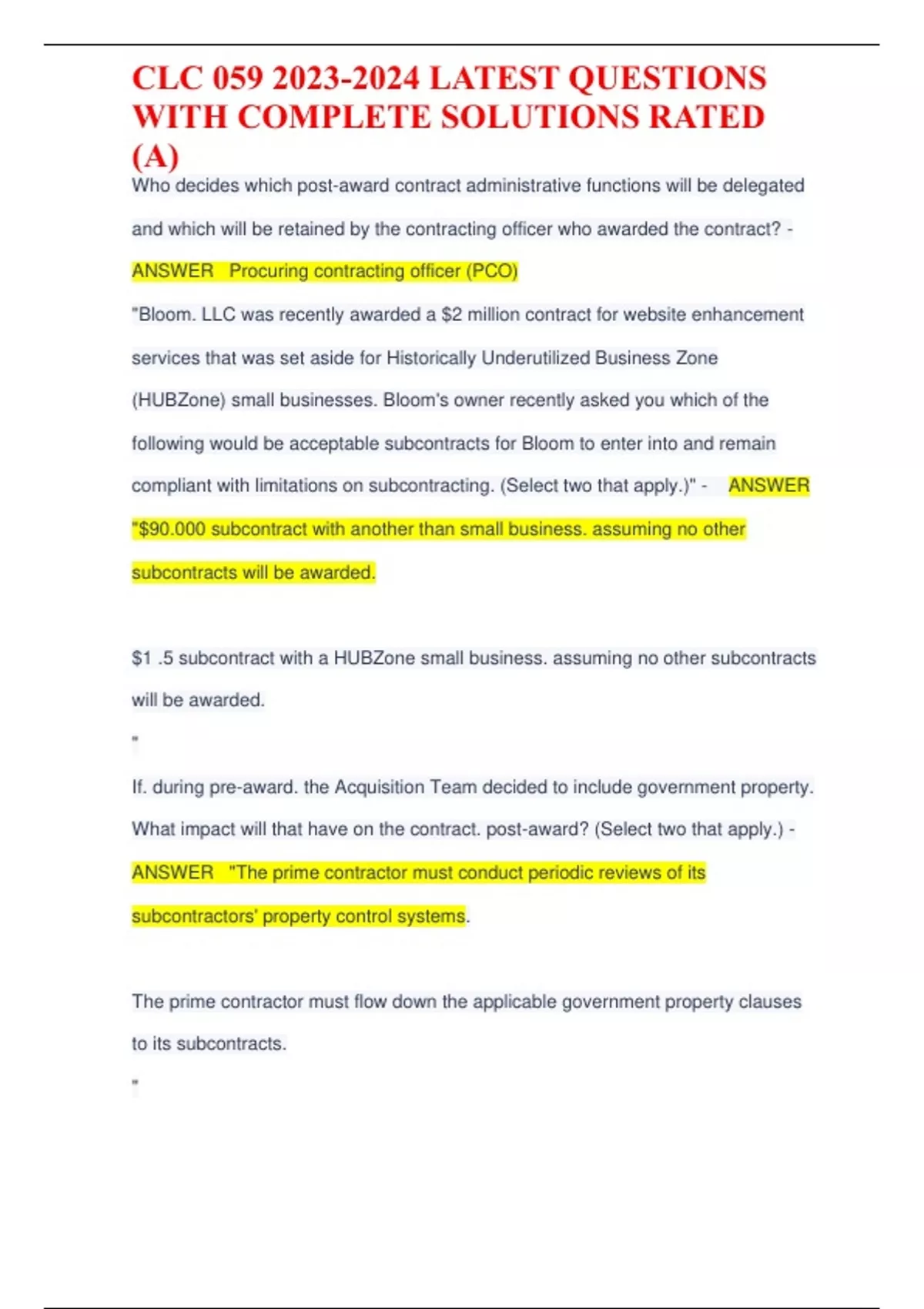 CLC LATEST QUESTIONS WITH COMPLETE SOLUTIONS RATED (A) - CLC 059 ...