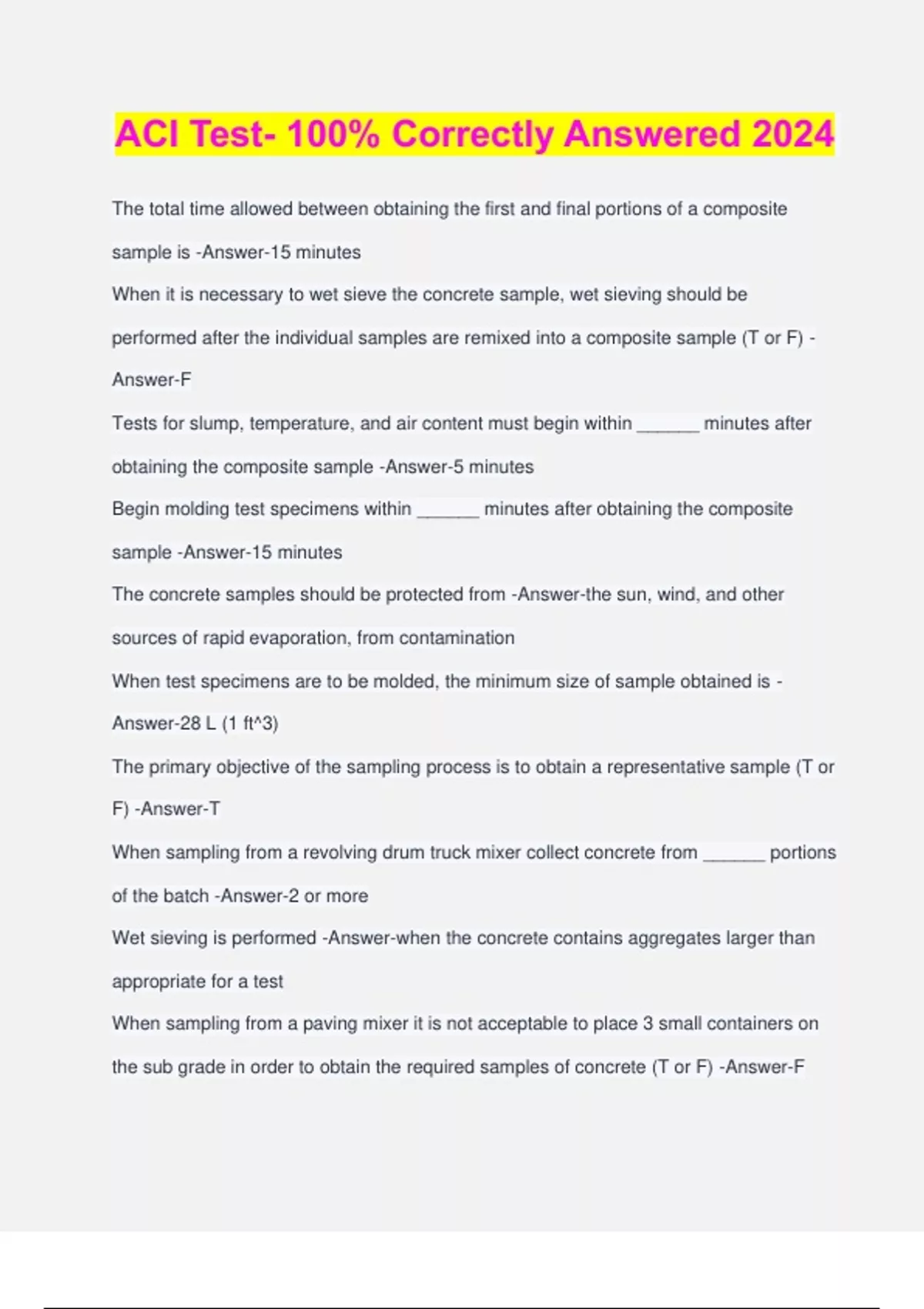 ACI Test- 100% Correctly Answered 2024 - ACI - Stuvia US