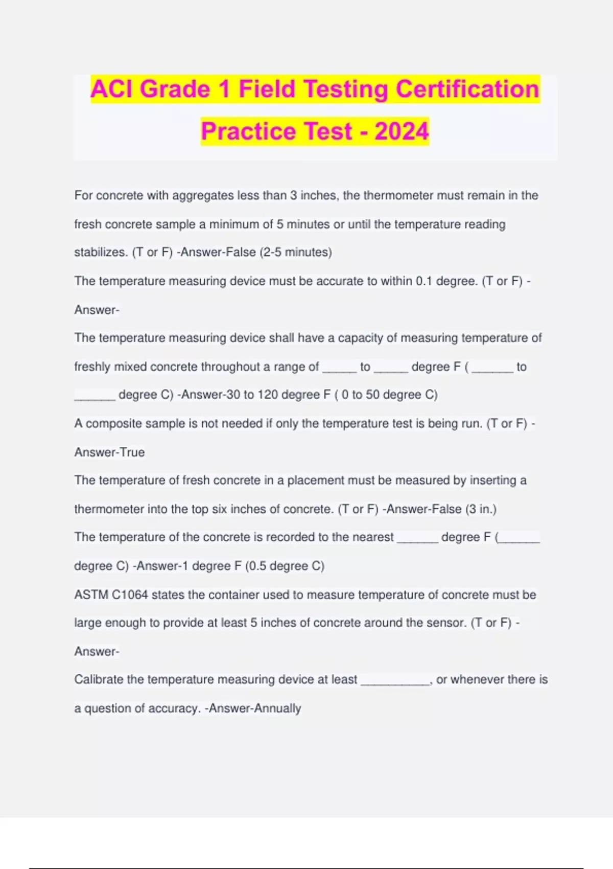 ACI Grade 1 Field Testing Certification Practice Test - 2024 - ACI ...