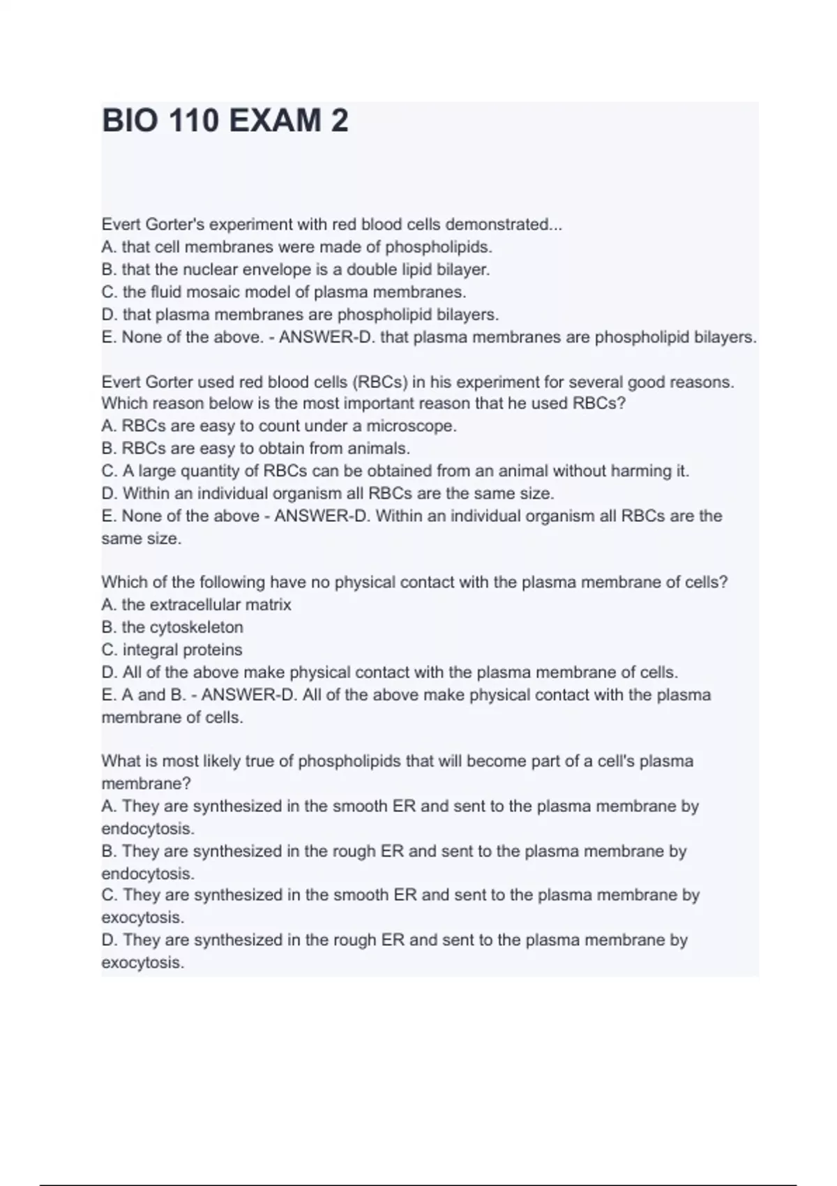 BIO 110 EXAM 2 questions with complete solution - BIO 110 EXM 2 - Stuvia US