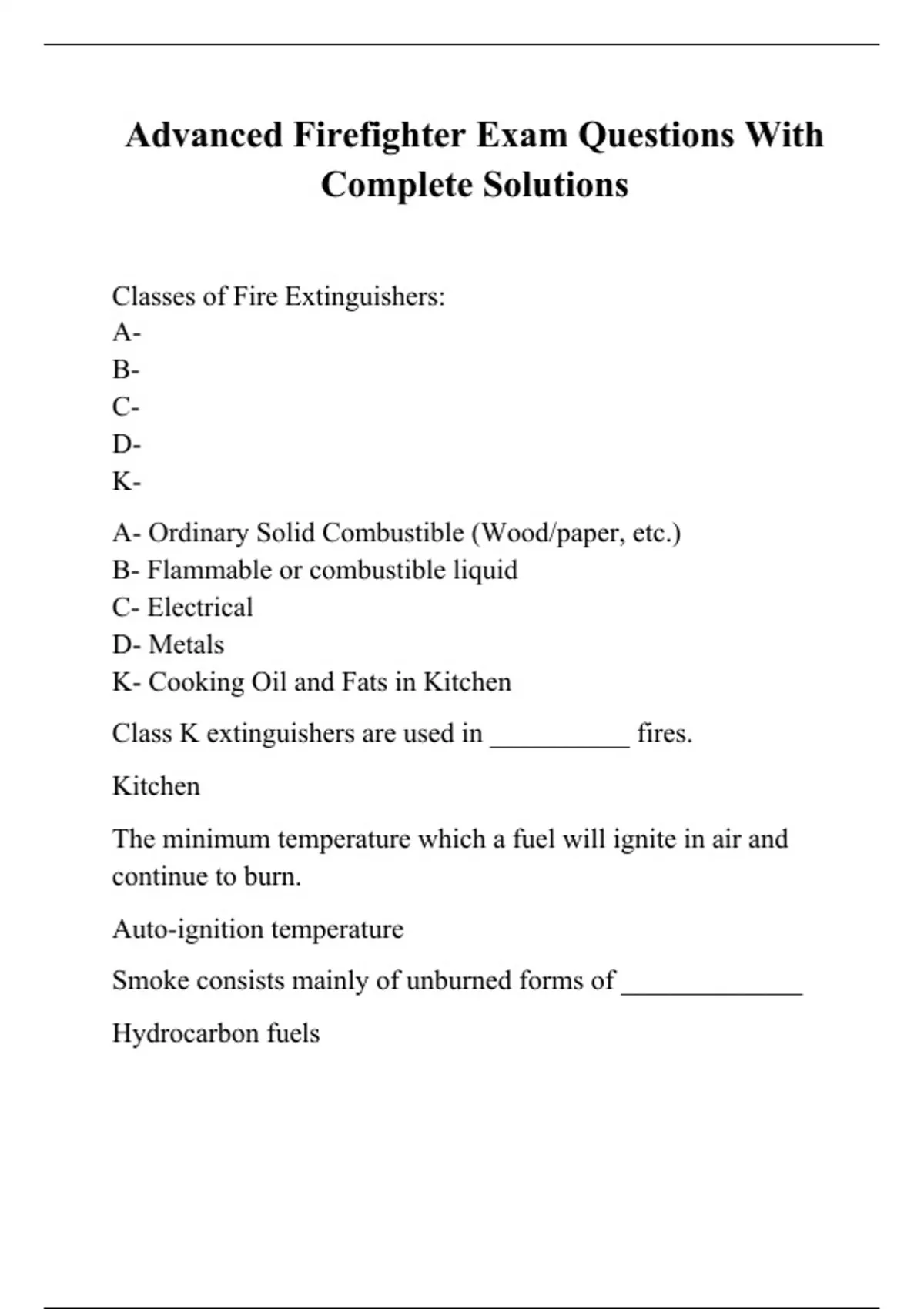 Advanced Firefighter Exam Questions With Complete Solutions ...