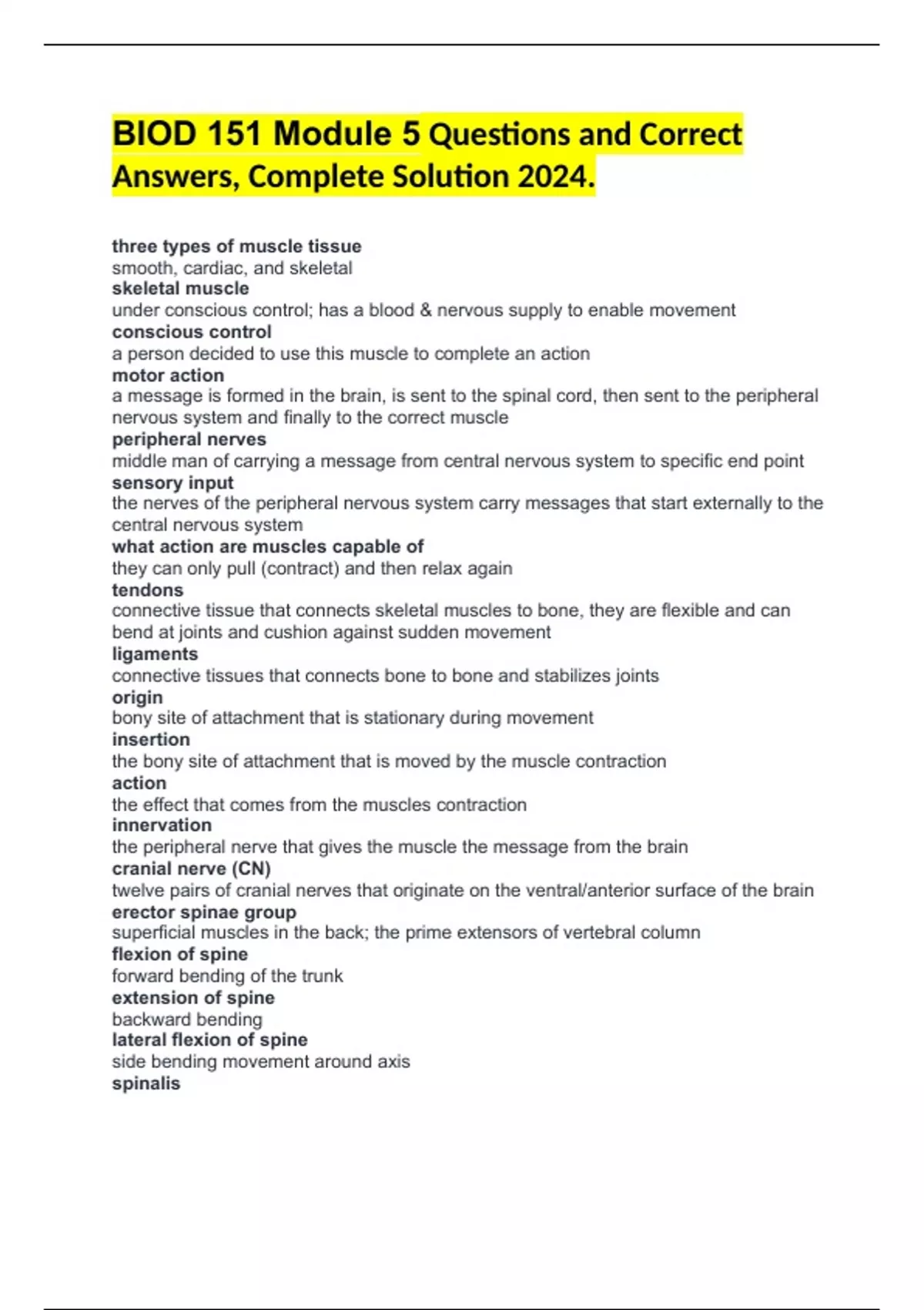 BIOD 151 Module 5 Questions and Correct Answers, Complete Solution 2024. - BIOD 151 - Stuvia US