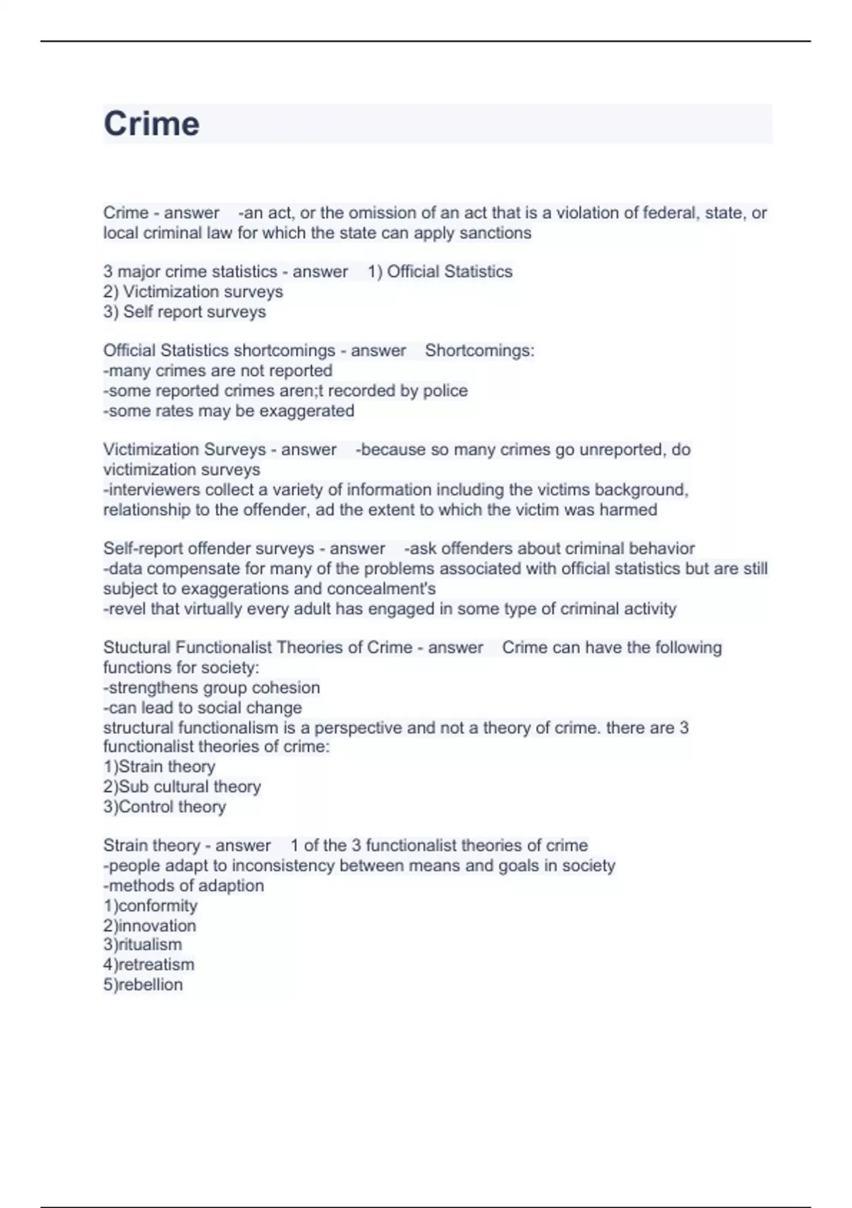 Crime Questions and Answers 100% Accurate 2024 - Crime Courses - Stuvia US