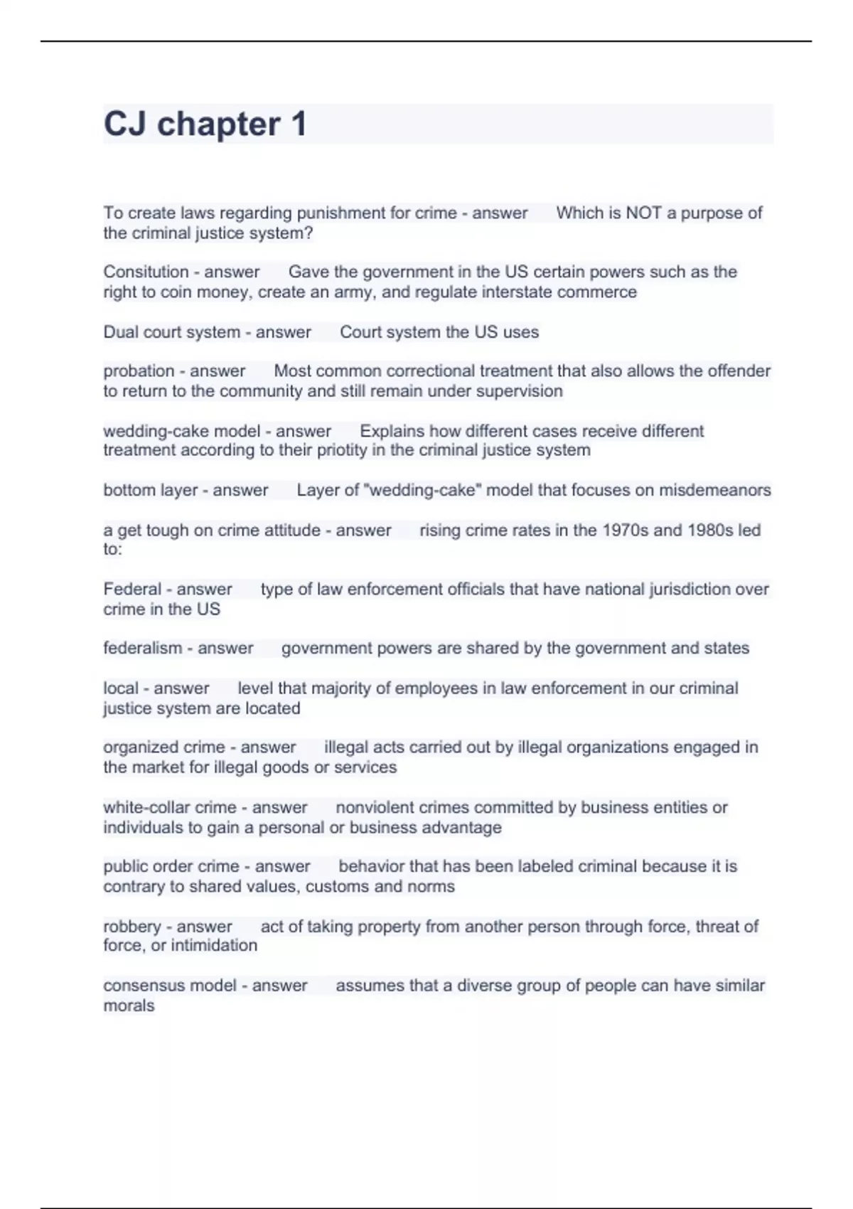 CJ chapter 1 Questions with complete solutions - Crime Courses - Stuvia US
