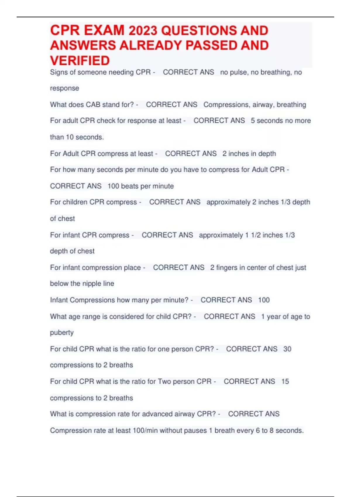 CPR EXAM 2023 QUESTIONS AND ANSWERS ALREADY PASSED AND VERIFIED - CPR ...