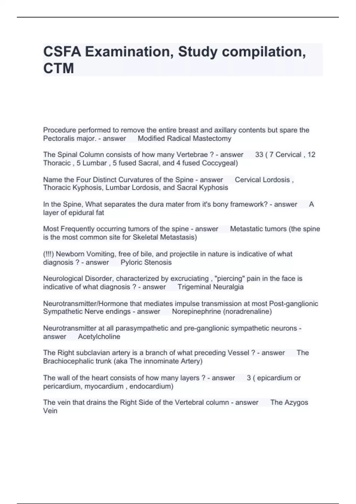 CSFA Examination, Study compilation, CTM Questions with correct Answers ...