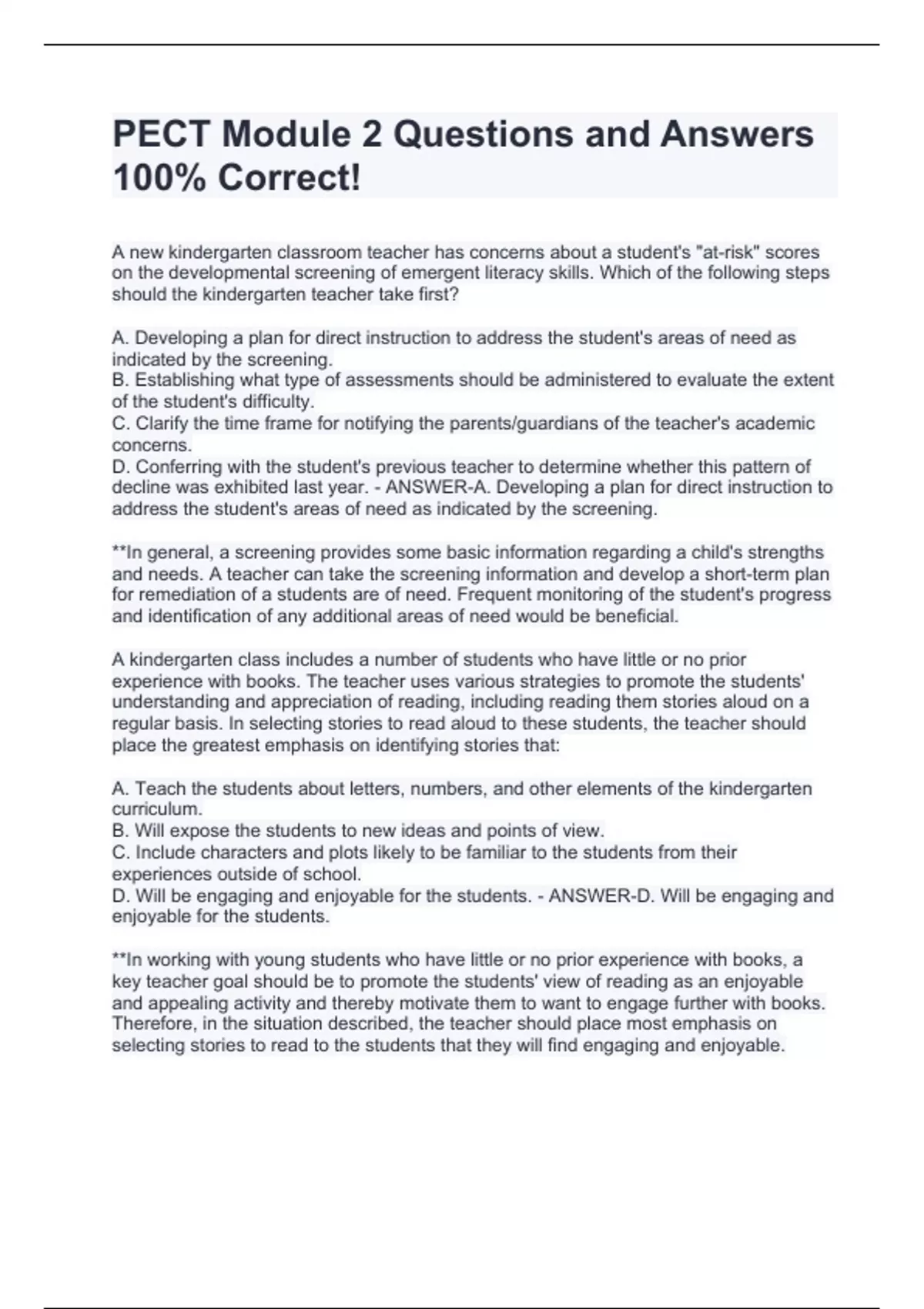 PECT Module 2 Questions and Answers 100% Correct! - PECT Module 2 ...