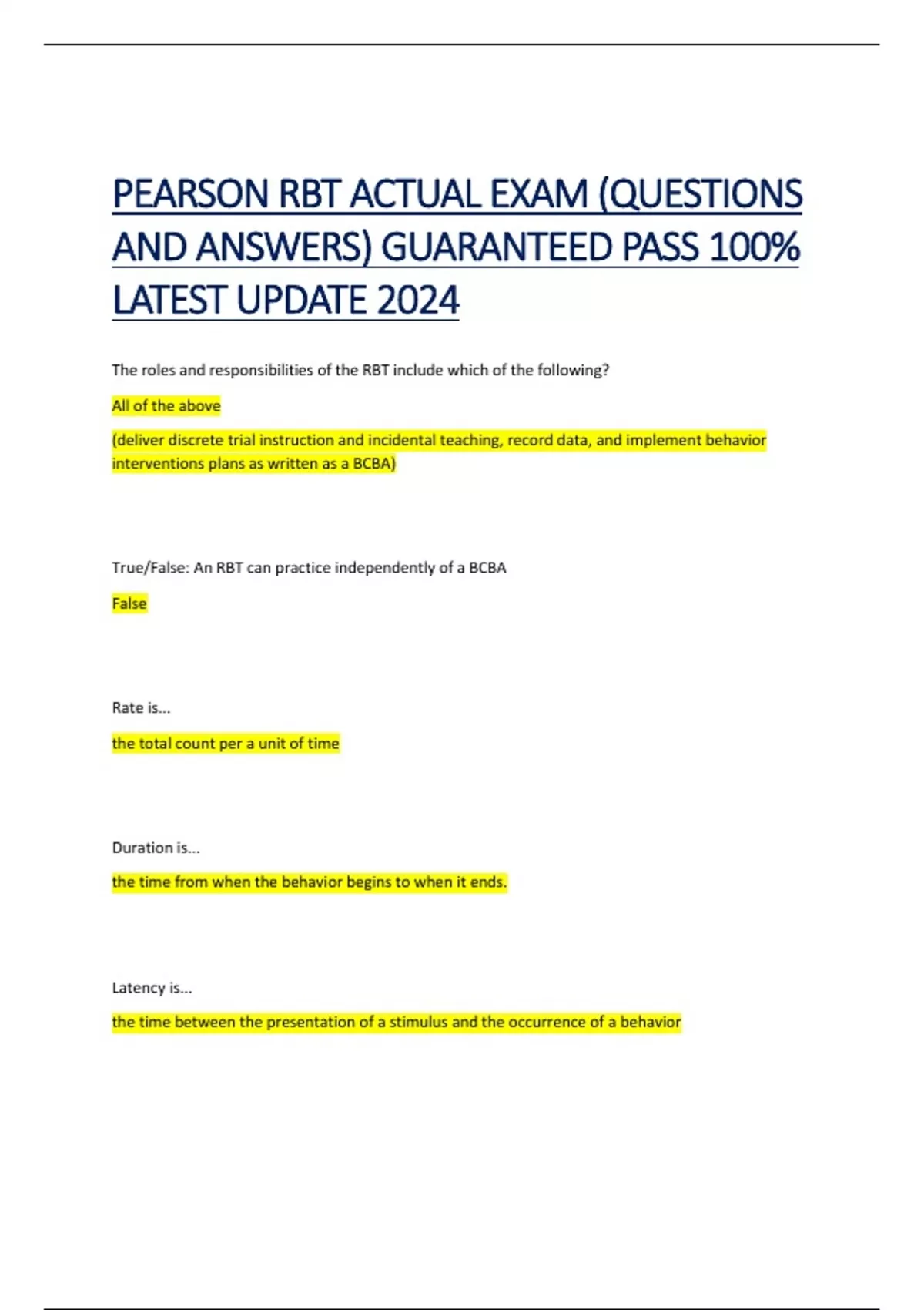 PEARSON RBT ACTUAL EXAM (QUESTIONS AND ANSWERS) GUARANTEED PASS 100% ...