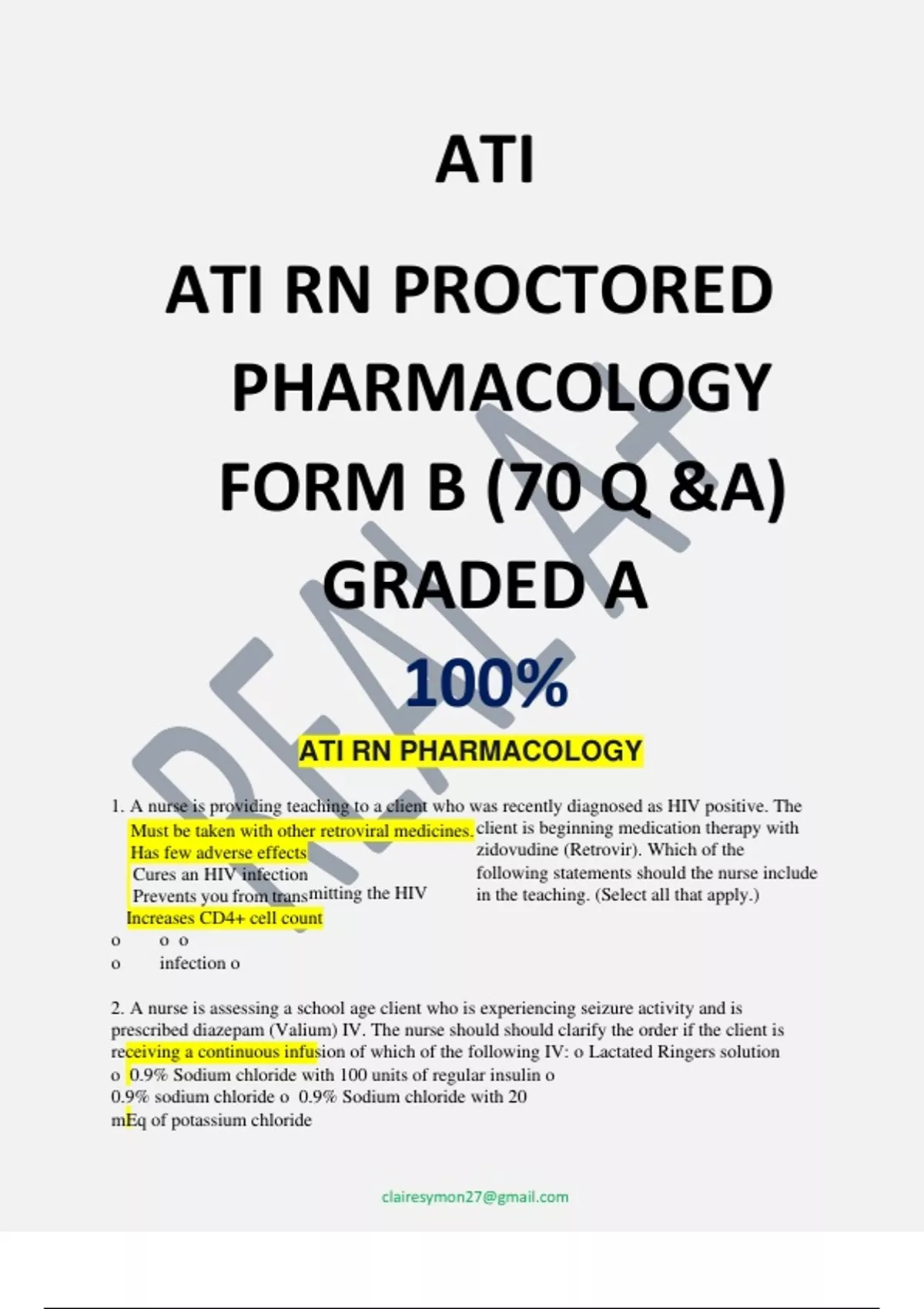 ATI PHARMACOLOGY Form B Proctored EXAM QUESTIONS WITH ANSWERS 2023 ...