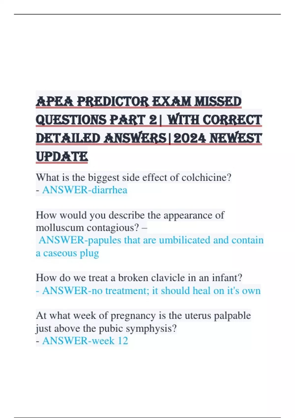 APEA PREDICTOR EXAM MISSED QUESTIONS PART 2| WITH CORRECT DETAILED ...