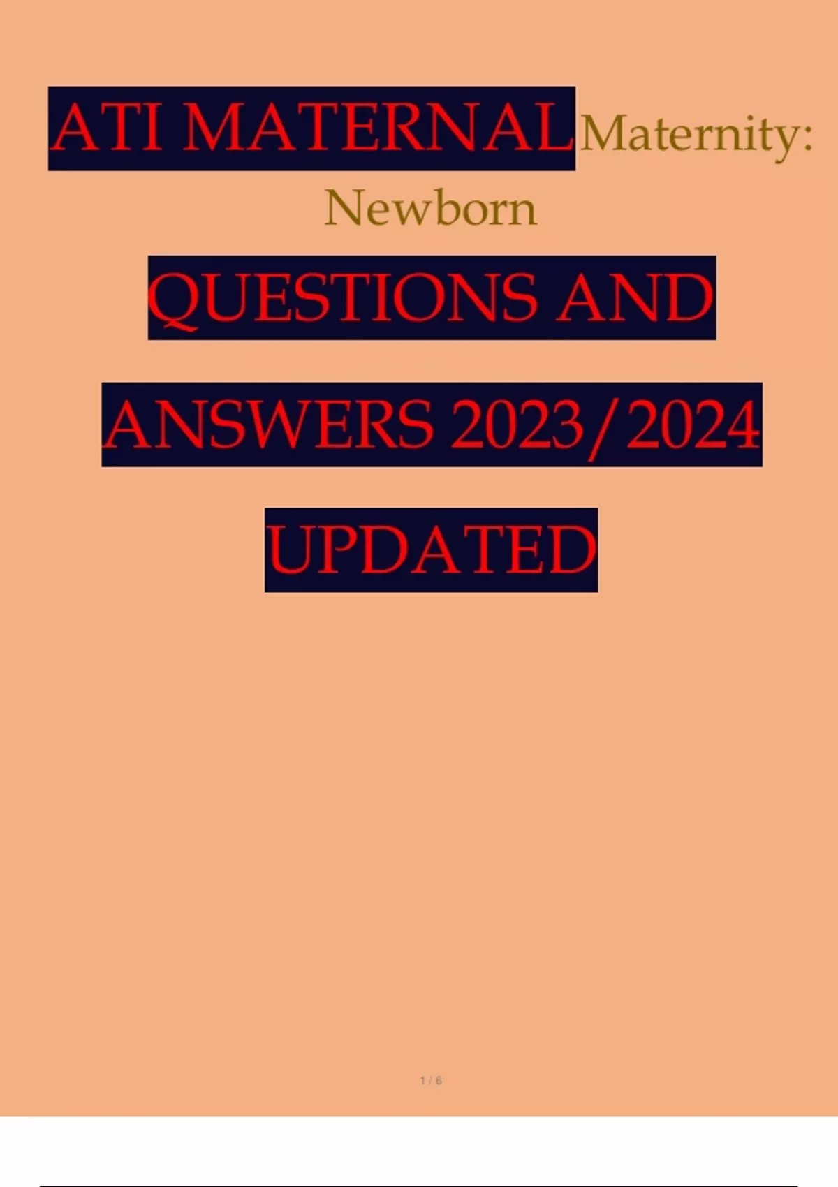 ATI MATERNAL Maternity Newborn QUESTIONS AND ANSWERS - ATI MATERNAL ...