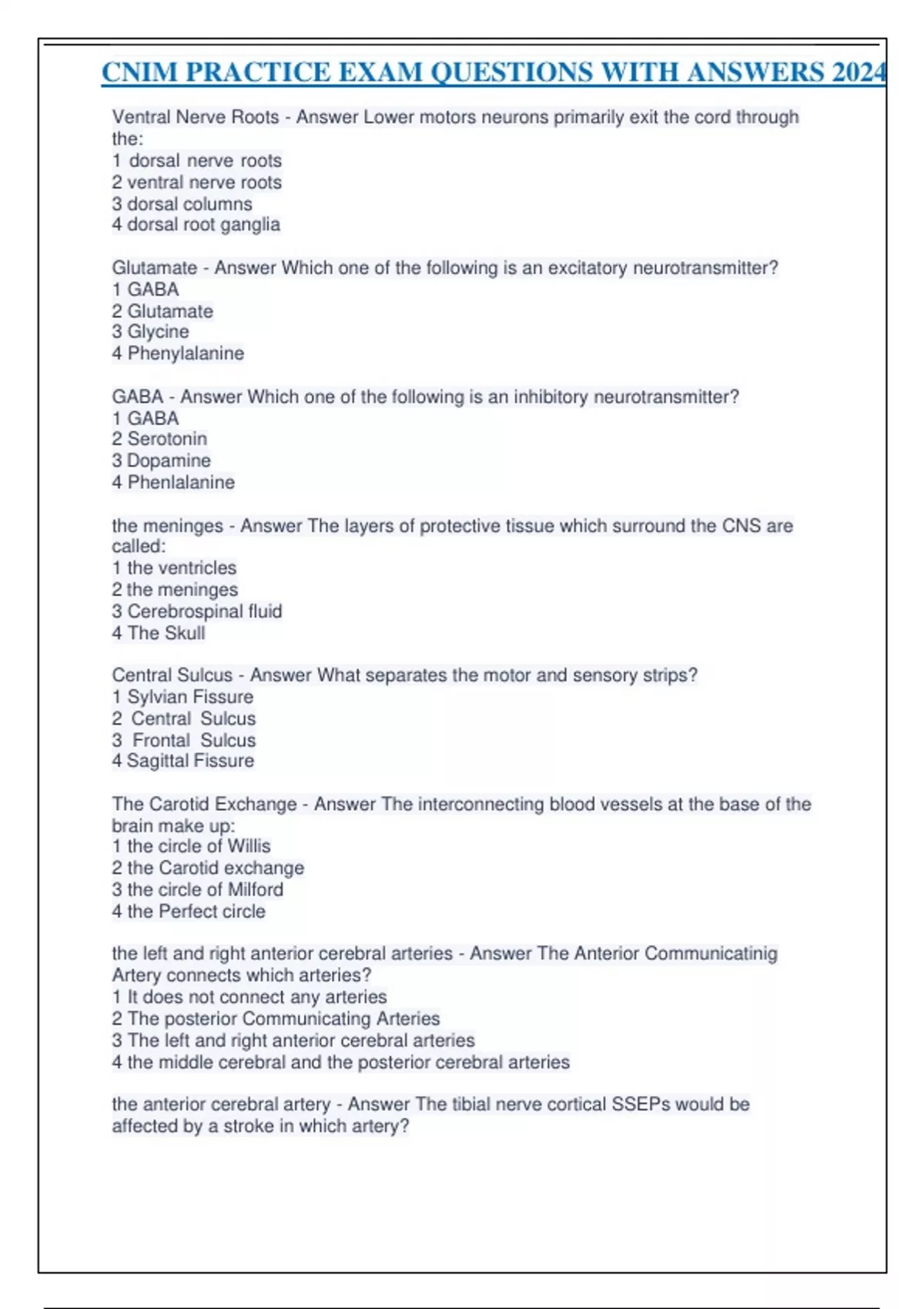 CNIM PRACTICE EXAM QUESTIONS WITH ANSWERS 2024. - Cnim - Stuvia US