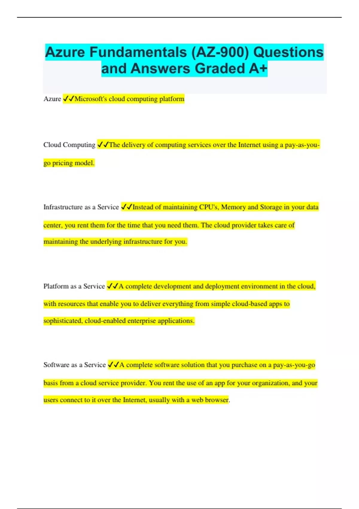 Azure Fundamentals (AZ-900) Questions and Answers Graded A+ - Azure ...