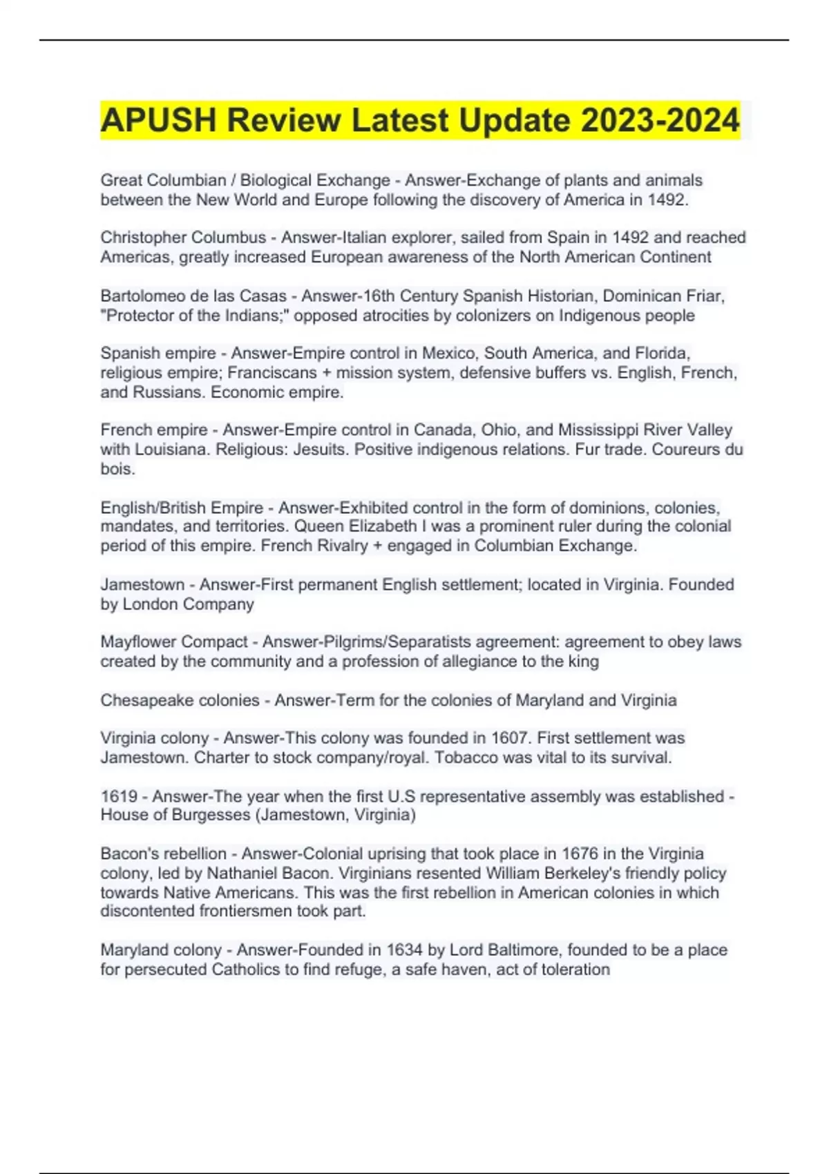 APUSH Review Latest Update - Ap US History - Stuvia US