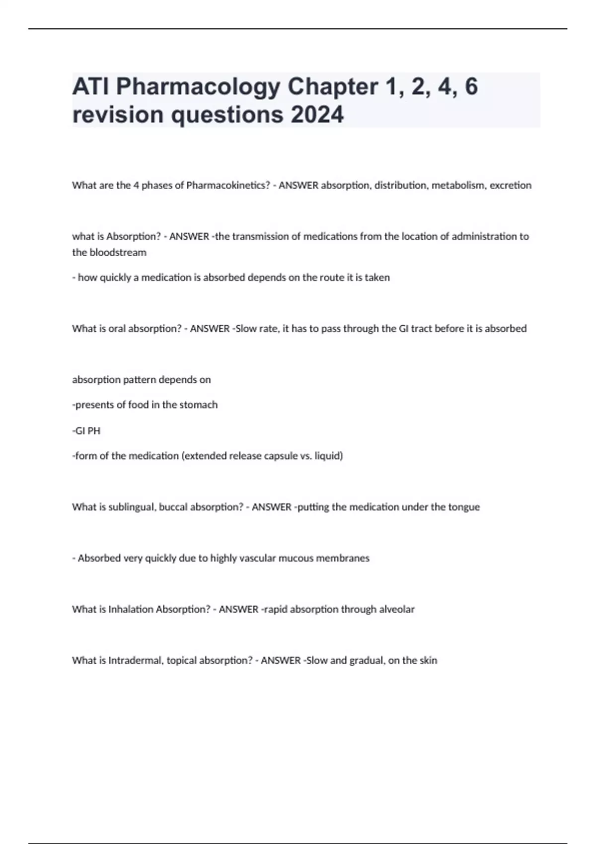 ATI Pharmacology Chapter 1, 2, 4, 6 revision questions 2024 - ATI ...