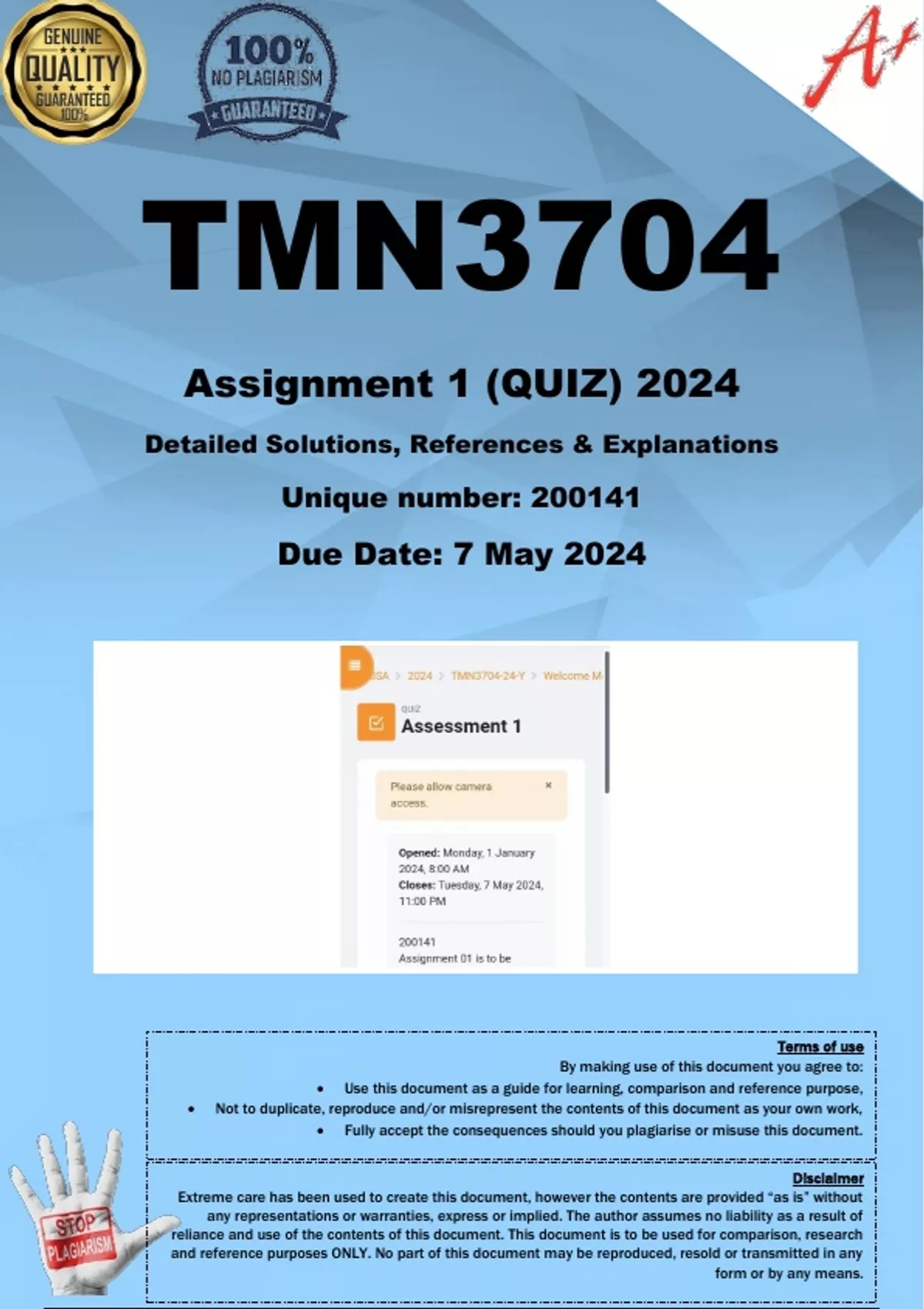 TMN3704 Assignment 1 (QUALITY ANSWERS) 2024 (200141) - Teaching ...