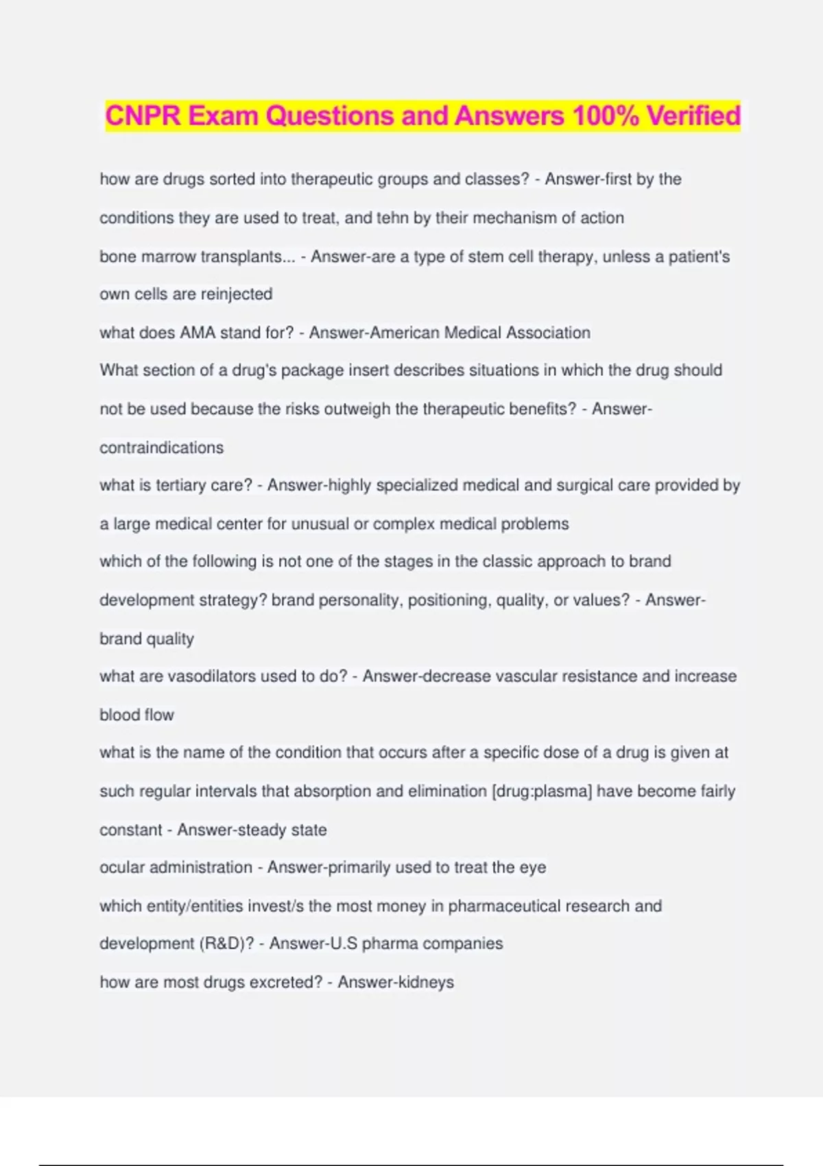 CNPR Exam Questions and Answers 100% Verified - CNPR - Stuvia US