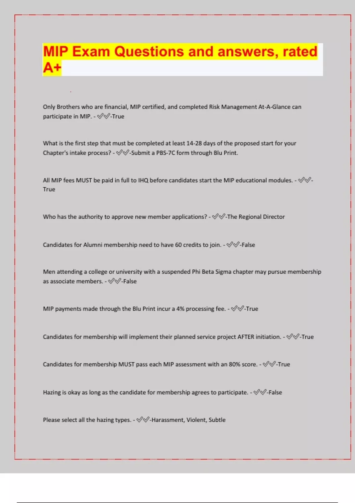 MIP Exam Questions and answers, rated A+ / 2024-25 Exam board exam ...