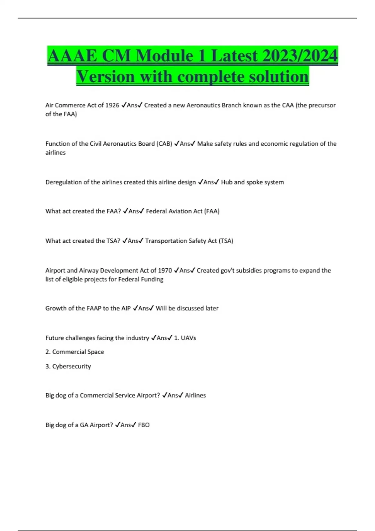 AAAE CM Module 1 Latest 2023/2024 Version with complete solution - AAAE ...