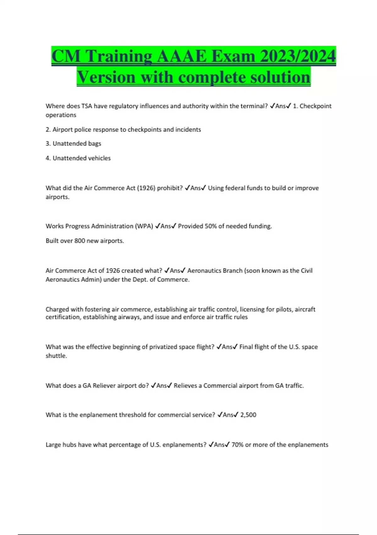 CM Training AAAE Exam 2023/2024 Version with complete solution - CM ...