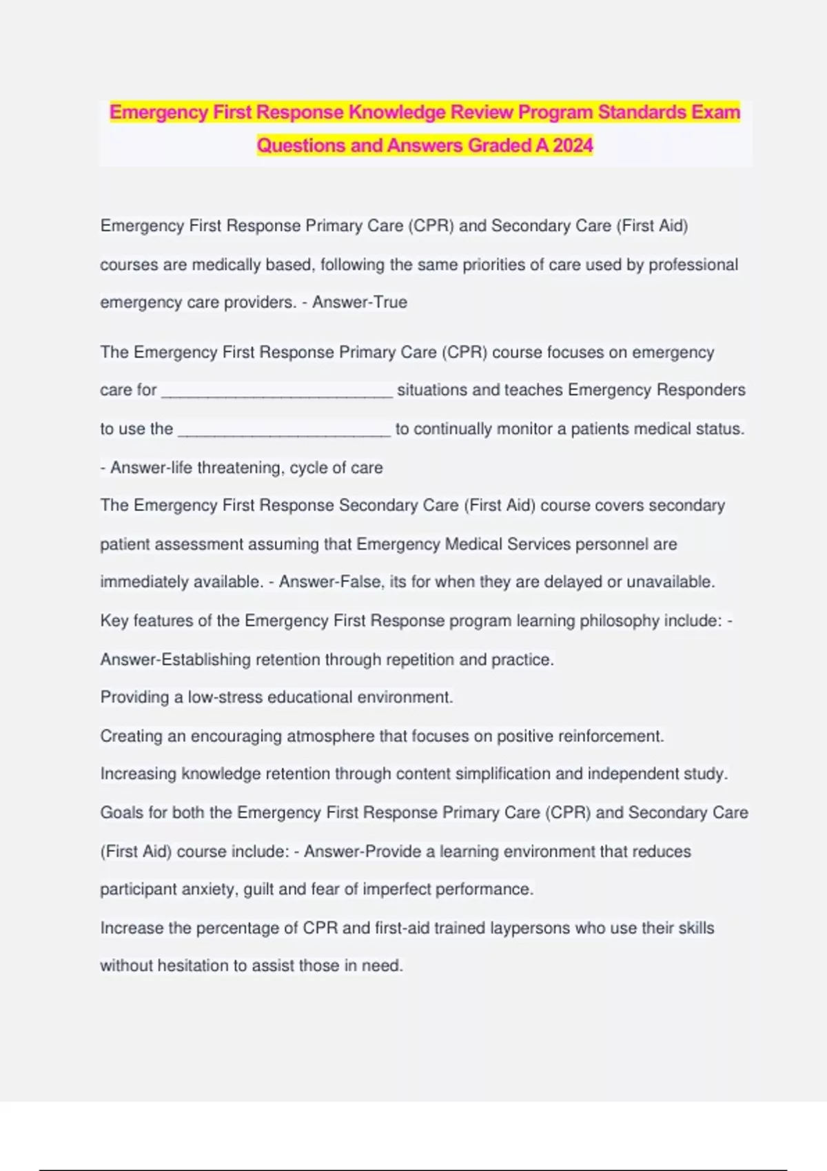 Emergency First Response Knowledge Review Program Standards Exam ...