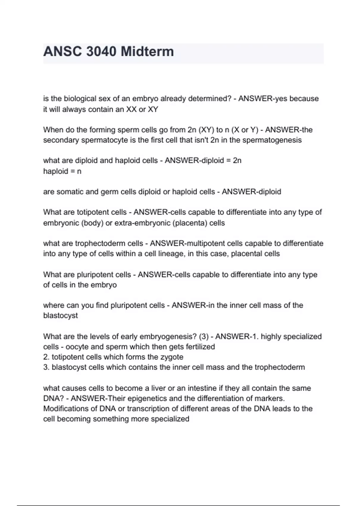 ANSC 3040 Midterm questions with complete solution - ANSC 3040 Mdterm ...