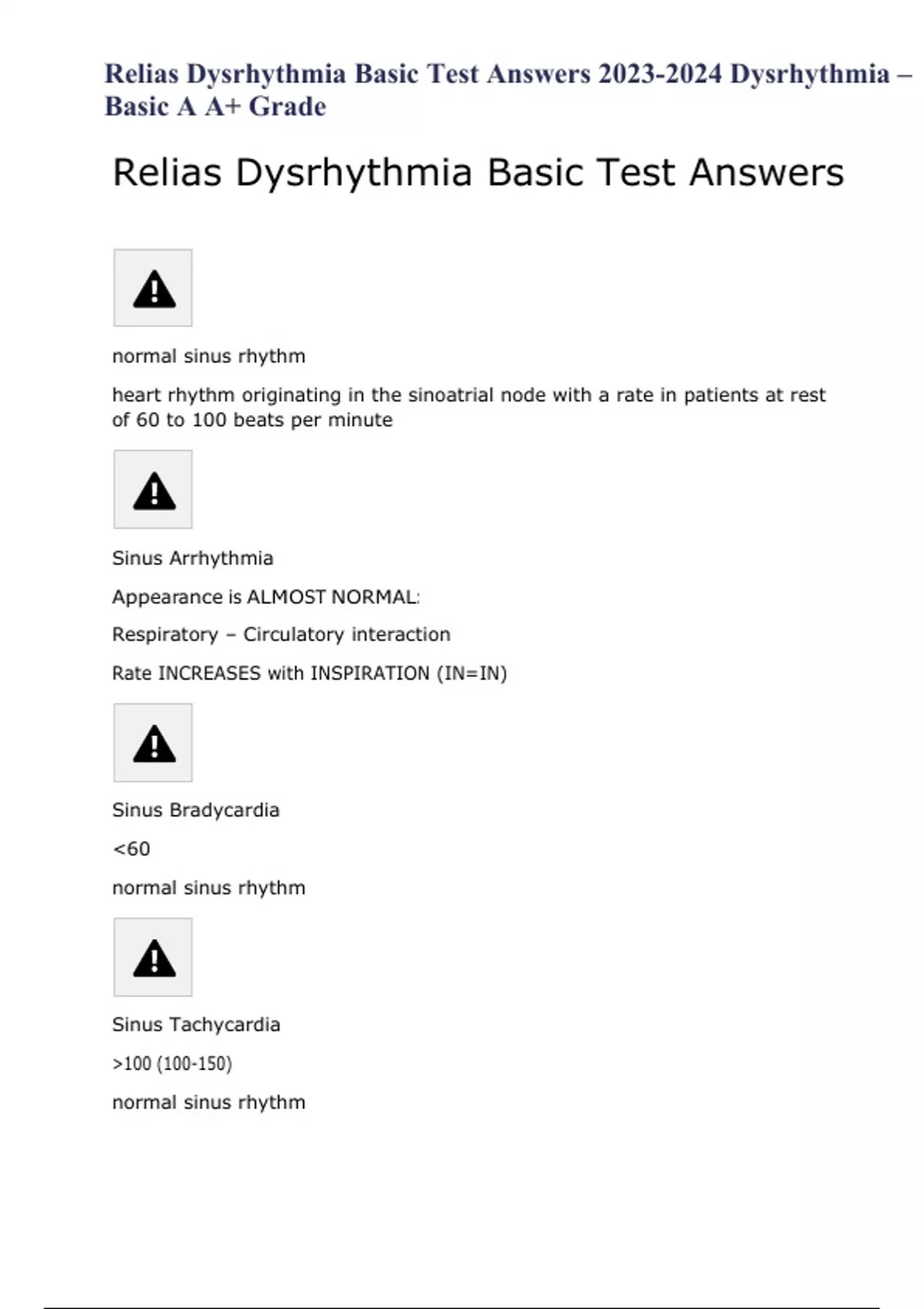 Relias Dysrhythmia Basic Test Answers Dysrhythmia – Basic A A+ Grade ...