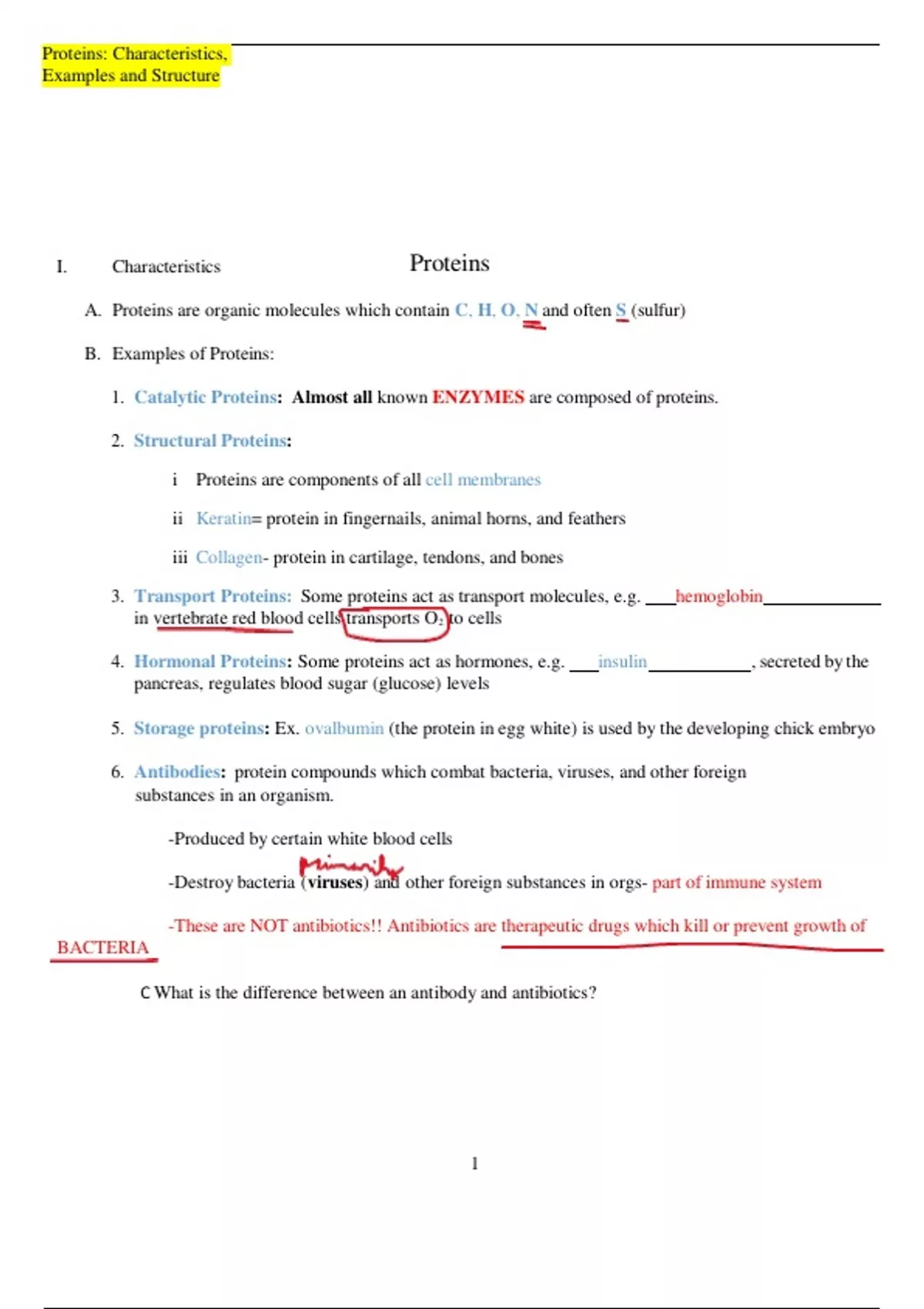 Proteins: Characteristics, Examples and Structure - Nursing - Stuvia US