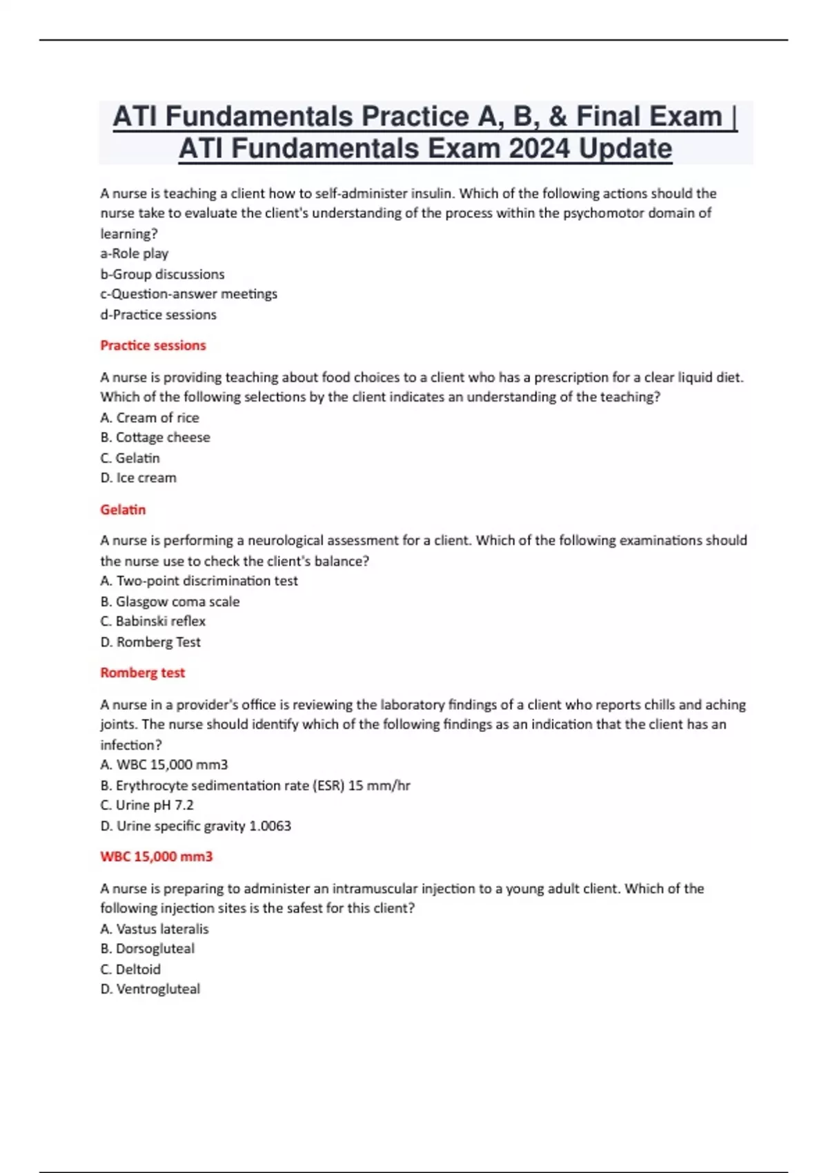 ATI Fundamentals Practice A, B, & Final Exam | ATI Fundamentals Exam ...