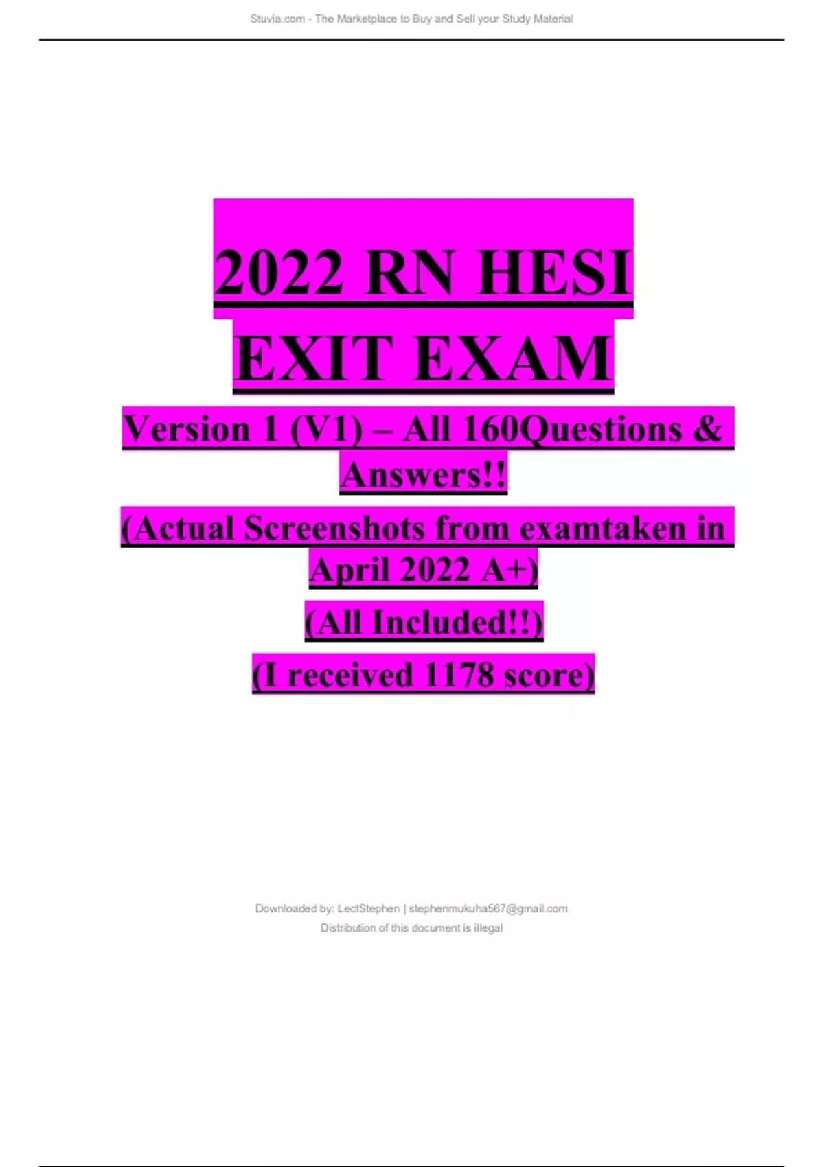 RN HESI EXIT EXAM Version 1 (V1) – All 160Questions & Answers!! (Actual ...