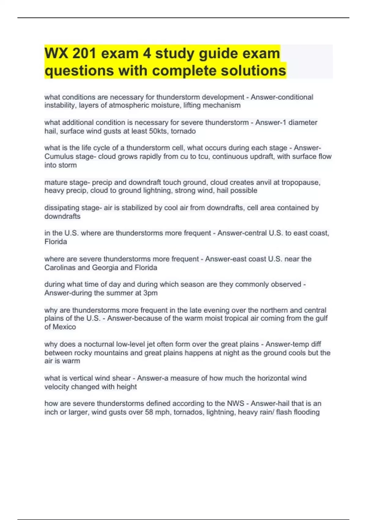 WX 201 exam 4 study guide exam questions with complete solutions - WX ...