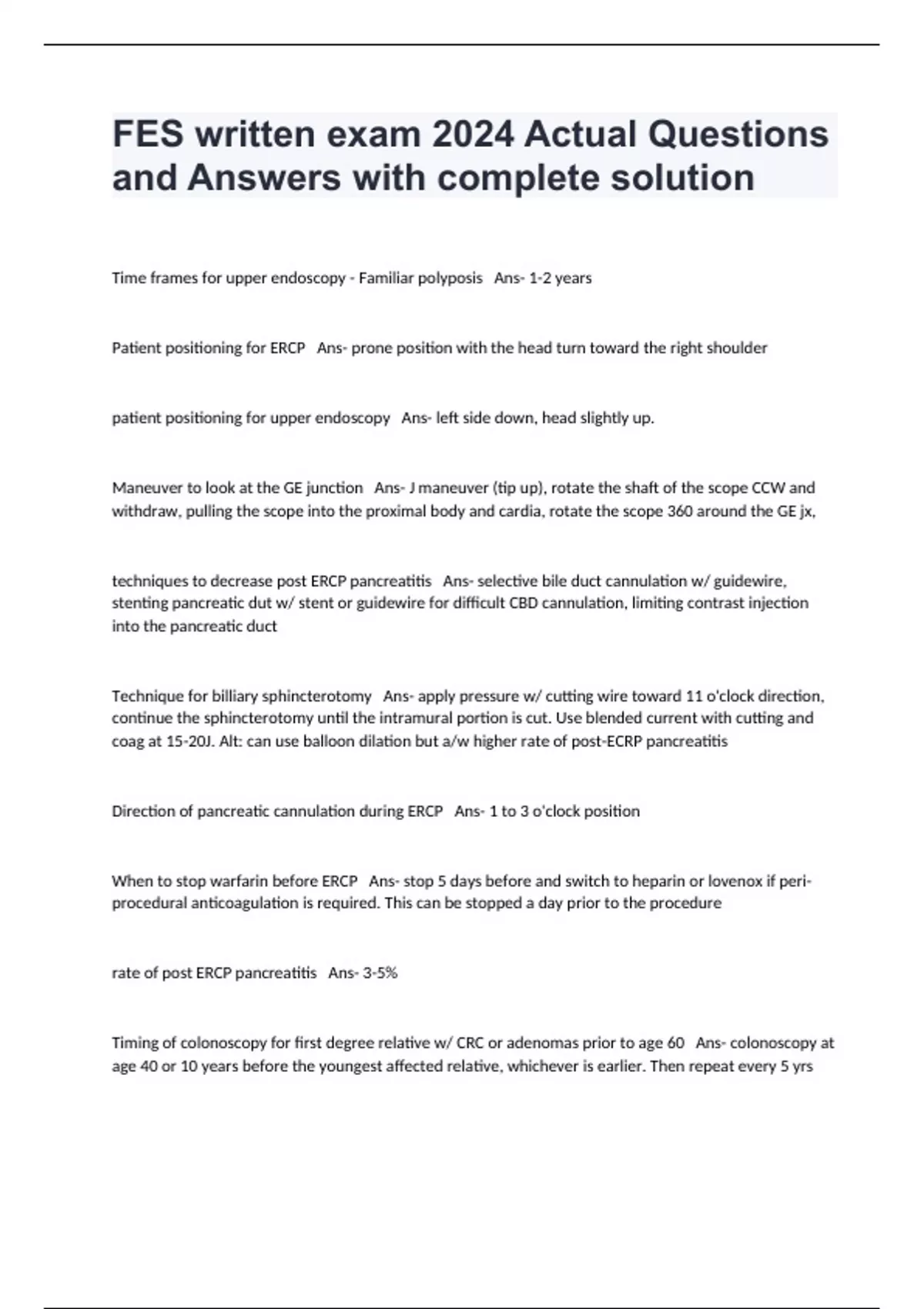 FES written exam 2024 Actual Questions and Answers with complete ...