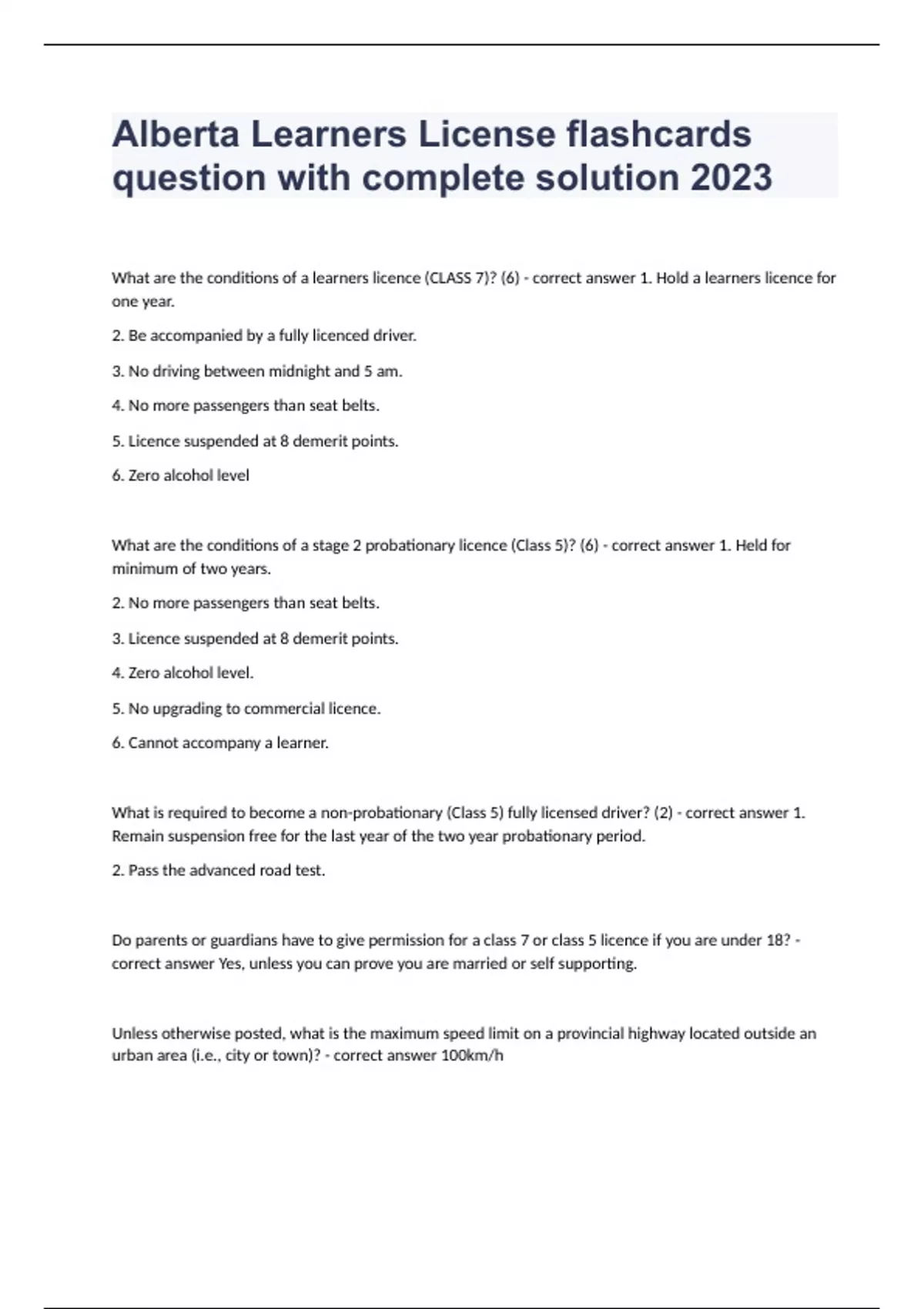 Alberta Learners License flashcards question and answer rated A+ 2024 ...