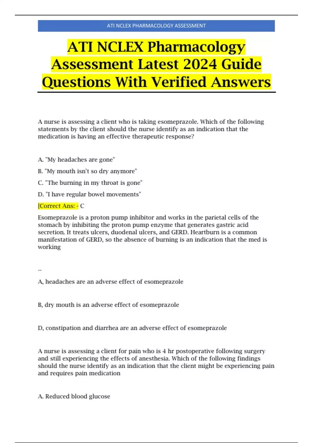 ATI NCLEX Pharmacology Assessment Latest 2024 Guide Questions With ...