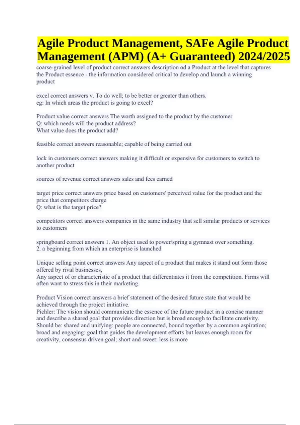 Agile Product Management Safe Agile Product Management Apm Questions And Answers A