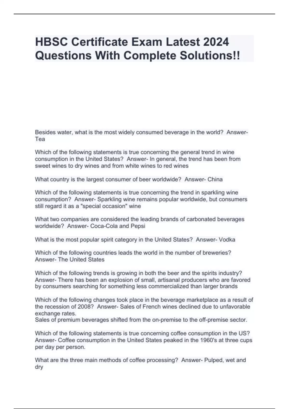 HBSC Certificate Exam Latest 2024 Questions With Complete Solutions ...