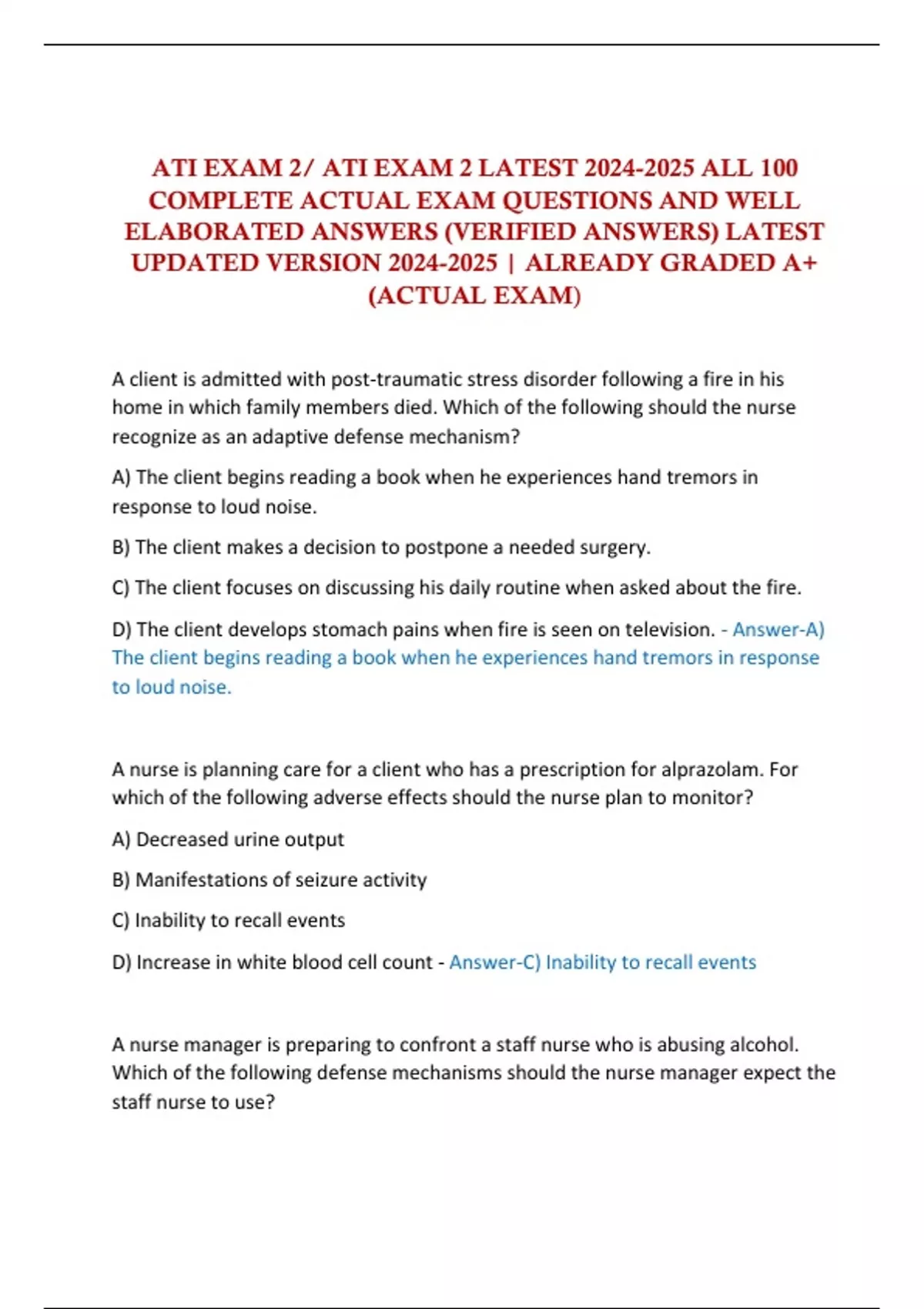 ATI EXAM 2/ ATI EXAM 2 LATEST ALL 100 COMPLETE ACTUAL EXAM QUESTIONS ...