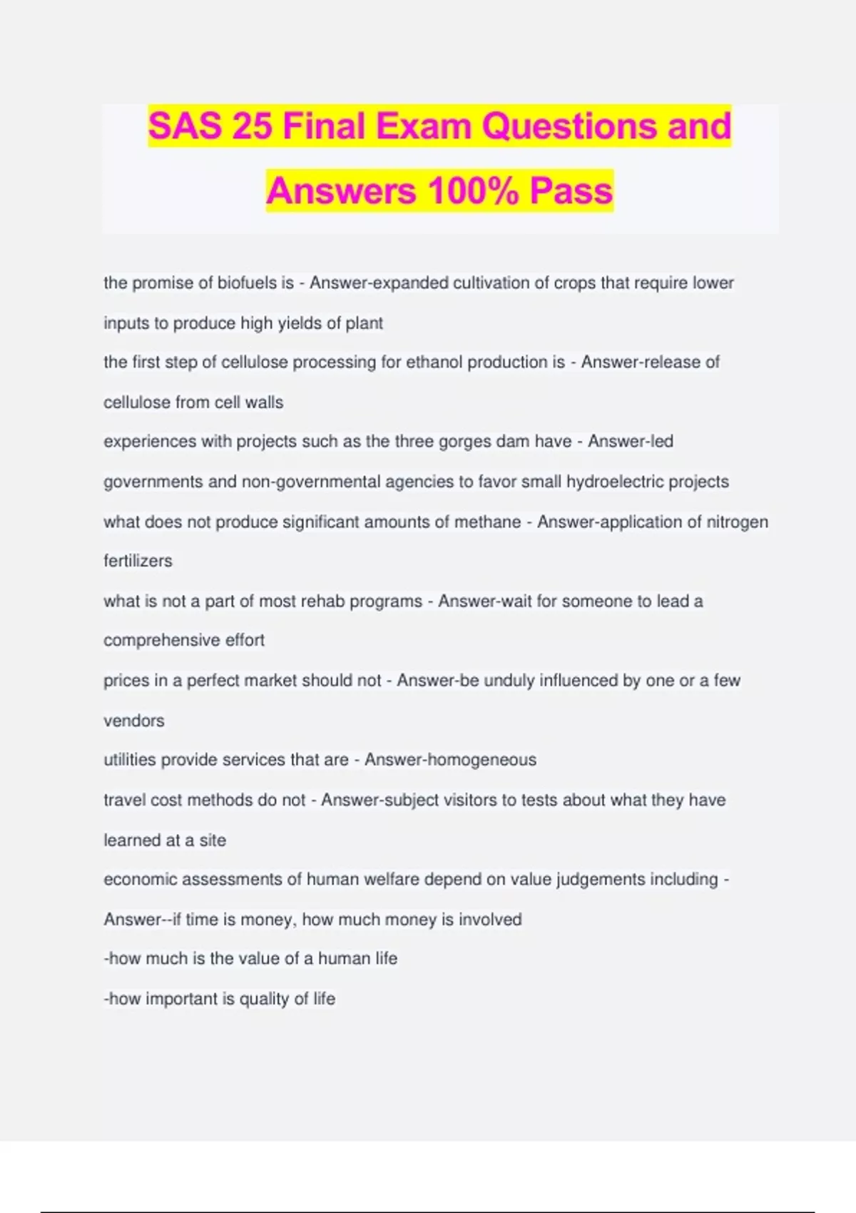 SAS 25 Final Exam Questions and Answers 100% Pass - SAS - Stuvia US