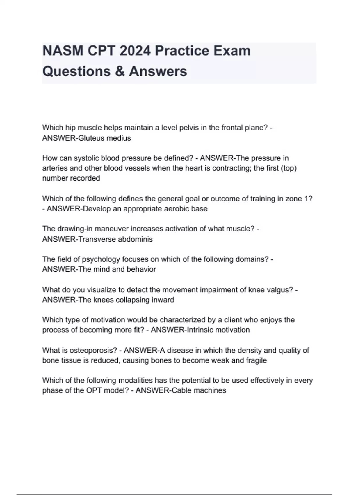 NASM CPT 2024 Practice Exam Questions & Answers - NASM CPT 2024 Practice Exa Questios & Answe ...