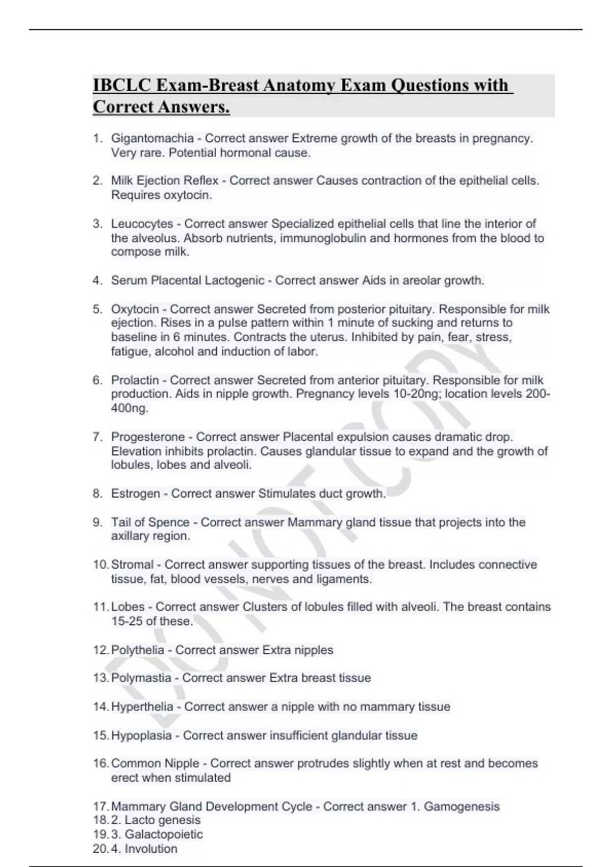 IBCLC Exam - Breast Anatomy Exam Questions with Correct Answers. - COSC ...