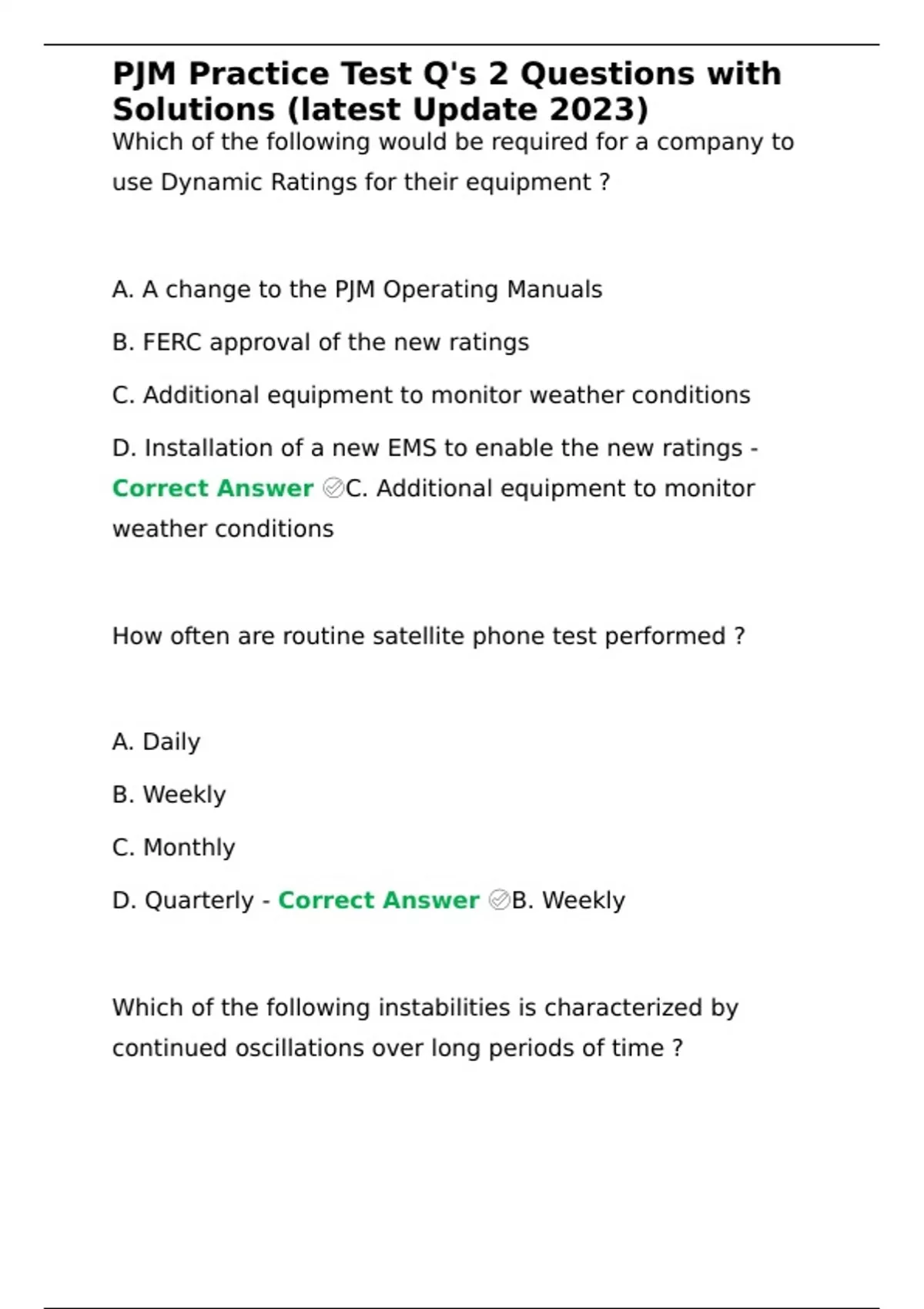PJM Practice Test Q's 2 Questions with Solutions (latest Update 2023 ...