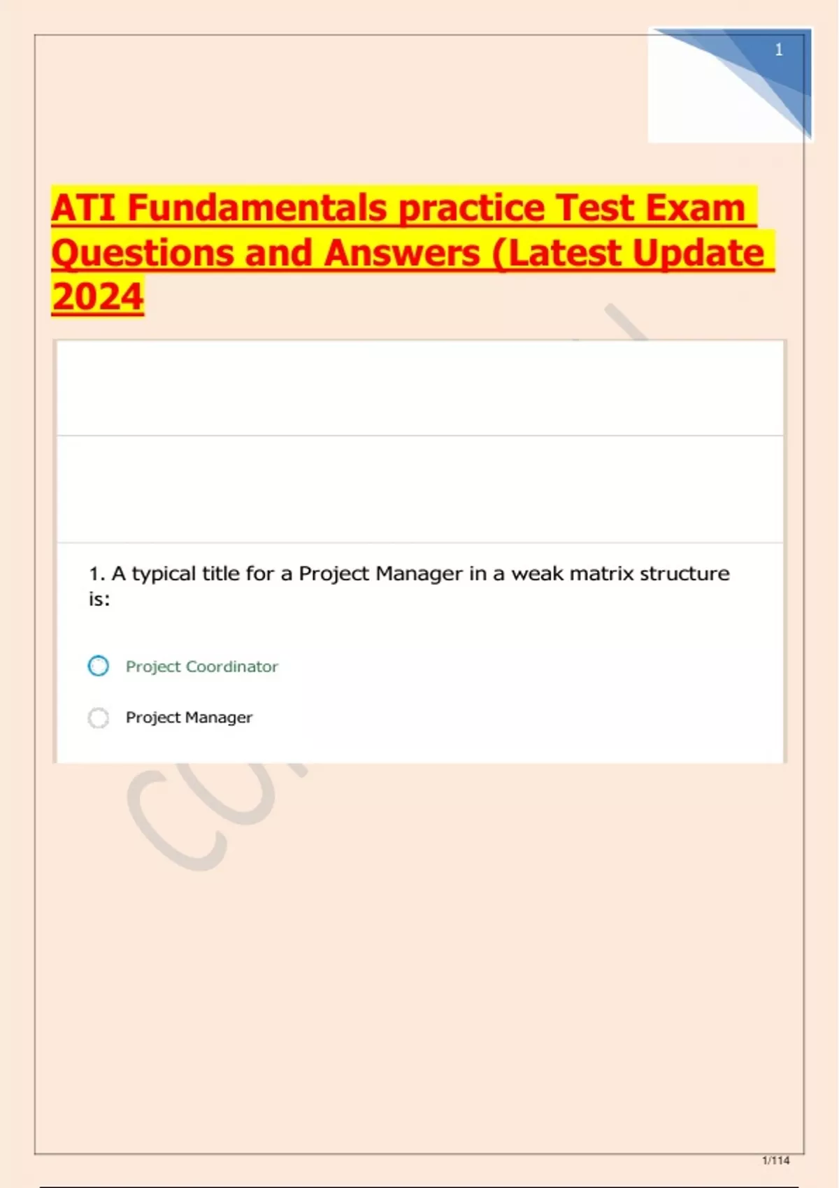 ATI FUNDAMENTALS PROCTOR EXAM FUNDAMENTALS PROCTORED Exam - Stuvia US