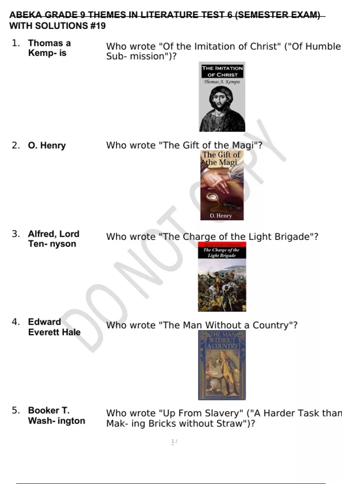 ABEKA GRADE 9 THEMES IN LITERATURE TEST 6 (SEMESTER EXAM) WITH ...