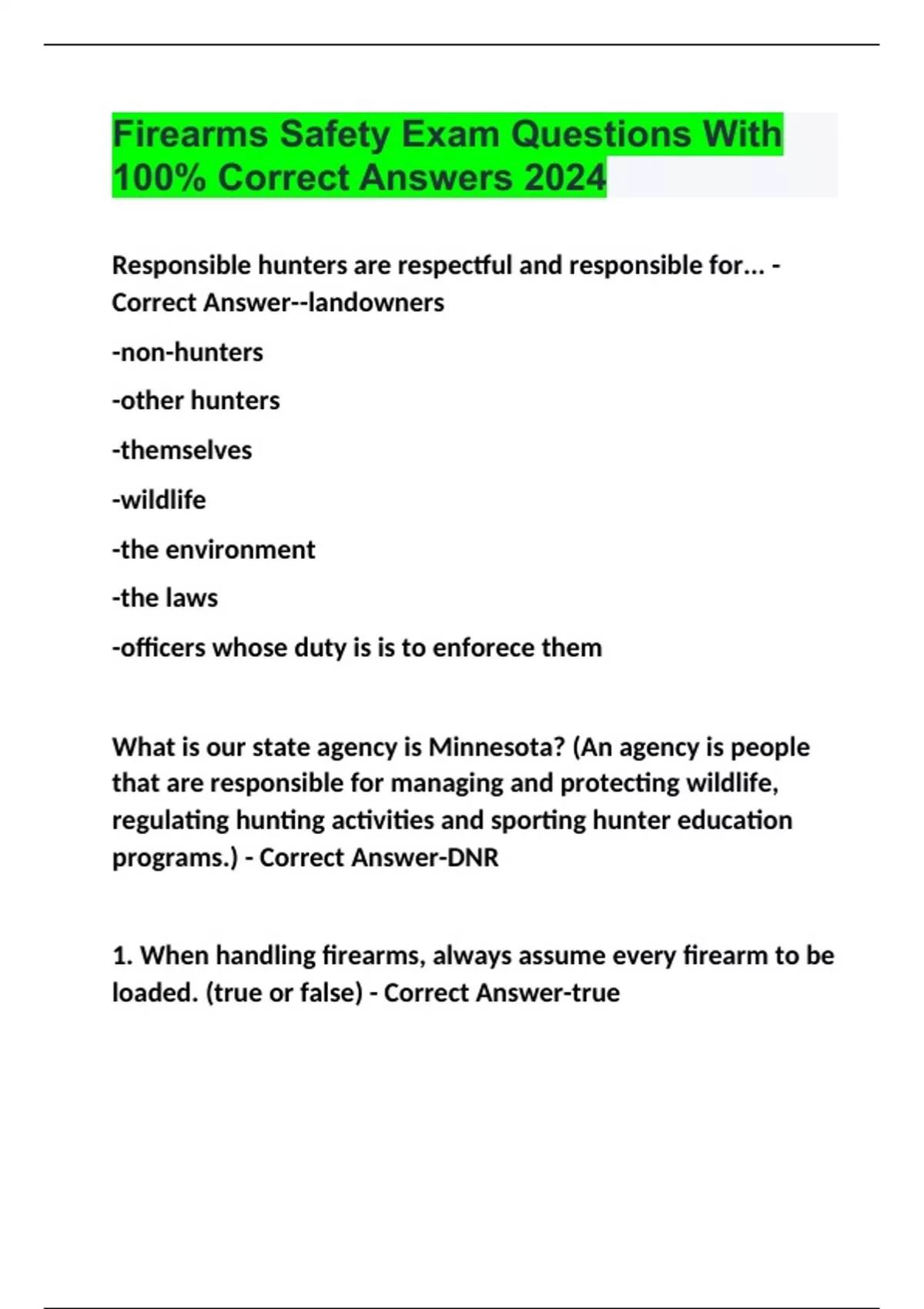 Firearms Safety Exam Questions With 100 Correct Answers 2024 Firearms Safety Stuvia Us