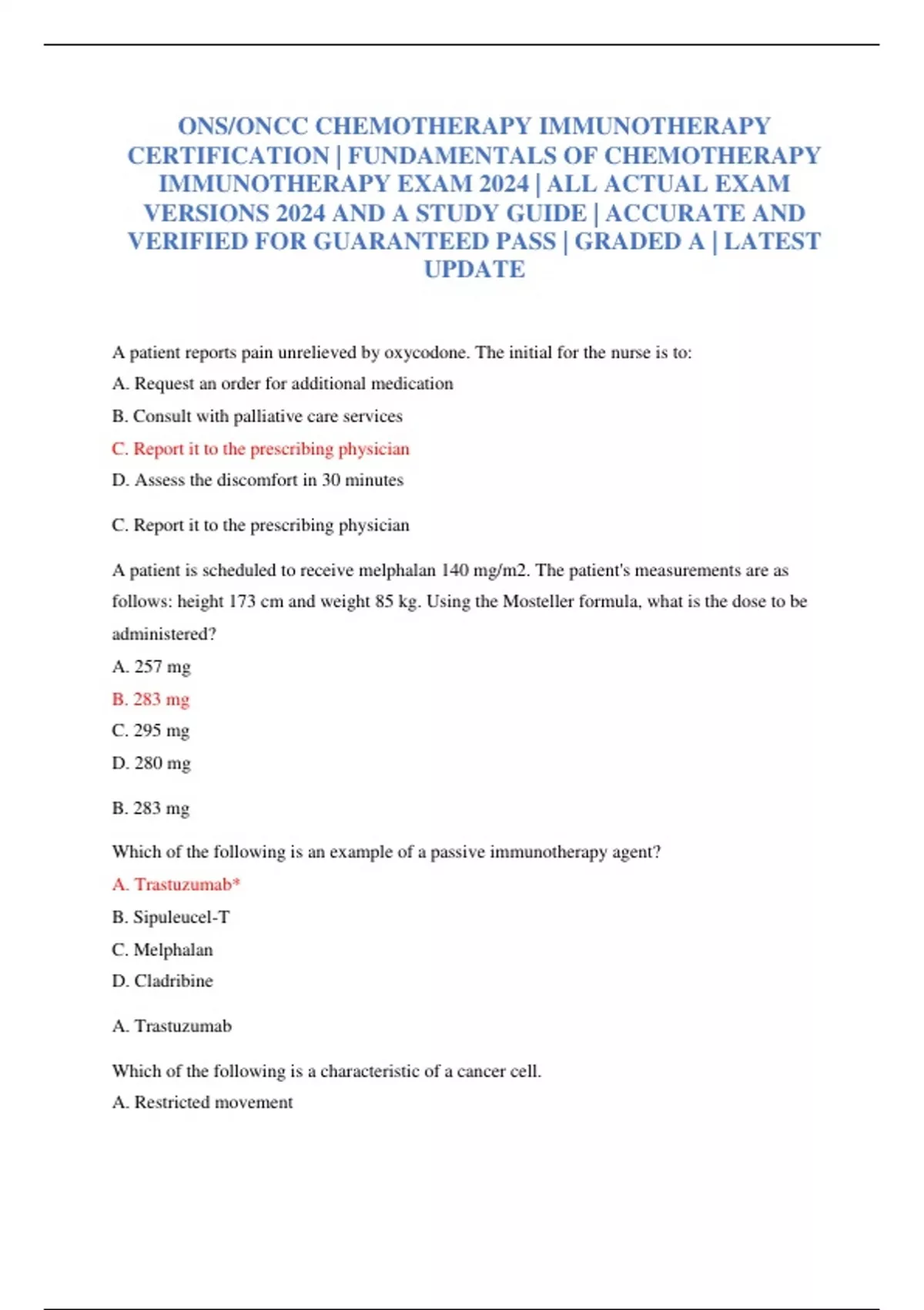 ONS/ONCC CHEMOTHERAPY IMMUNOTHERAPY CERTIFICATION | FUNDAMENTALS OF ...
