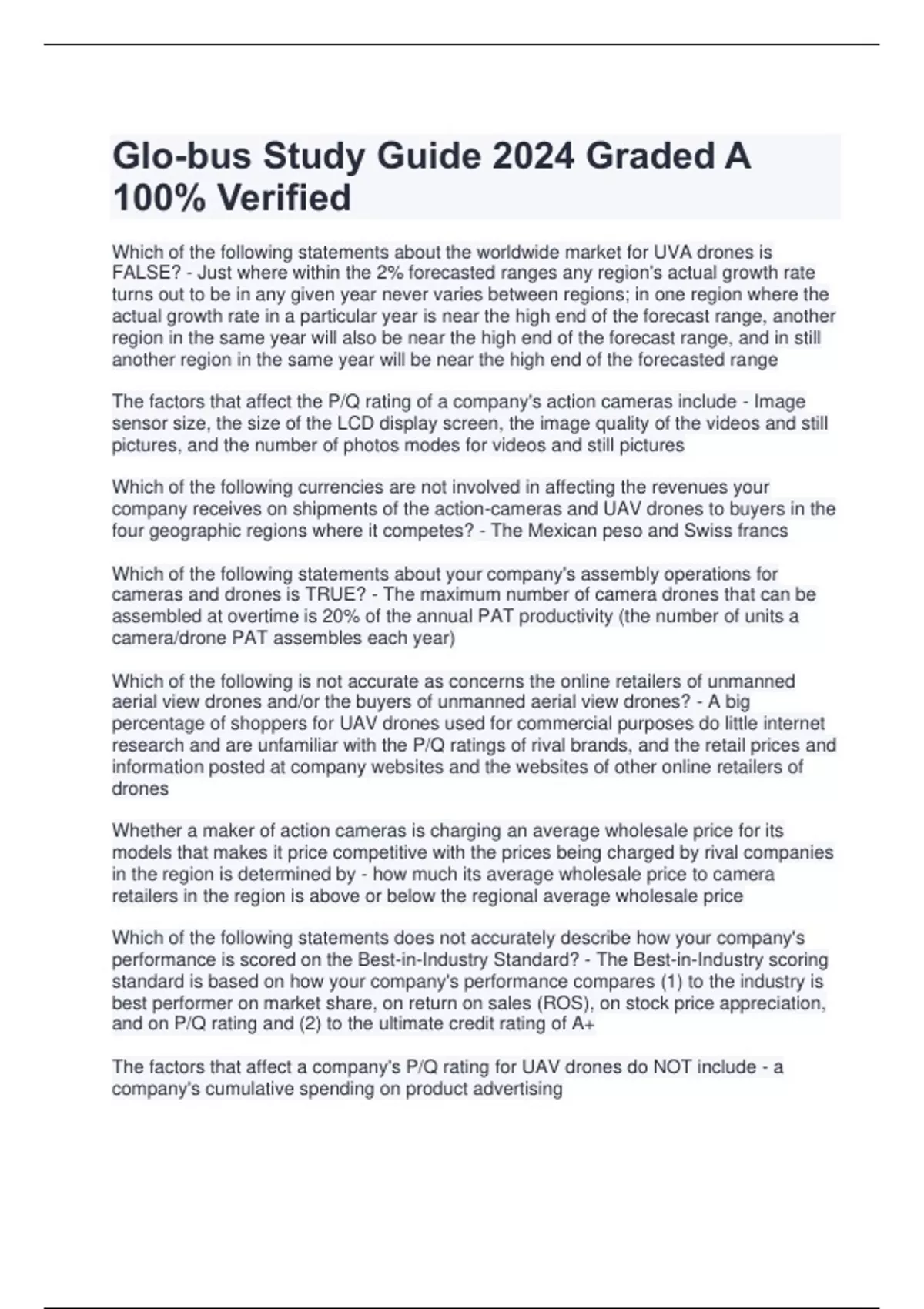 Glo-bus Study Guide 2024 Graded A 100% Verified - Glo-bus - Stuvia US